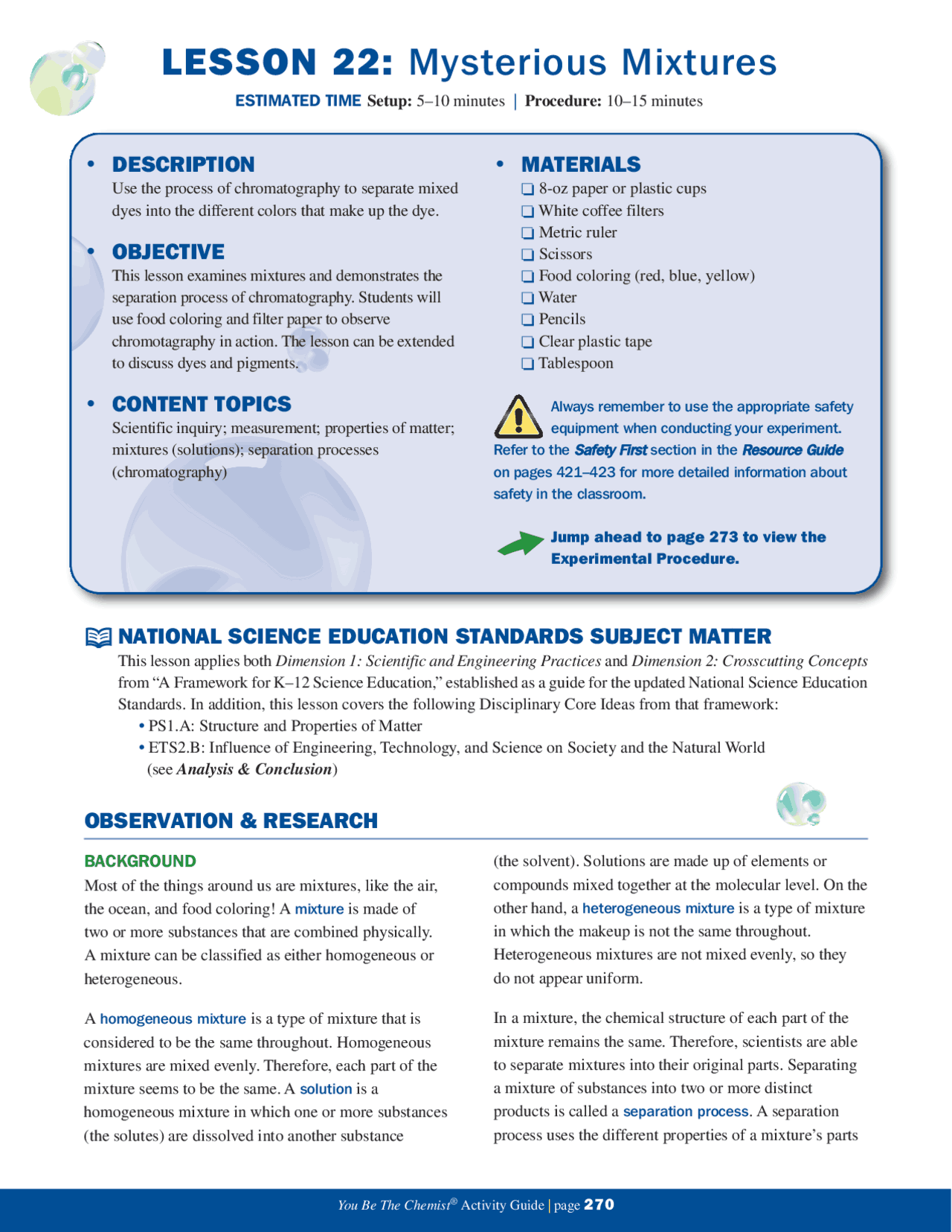 LESSON 22: Mysterious Mixtures | Exercises Science education | Docsity