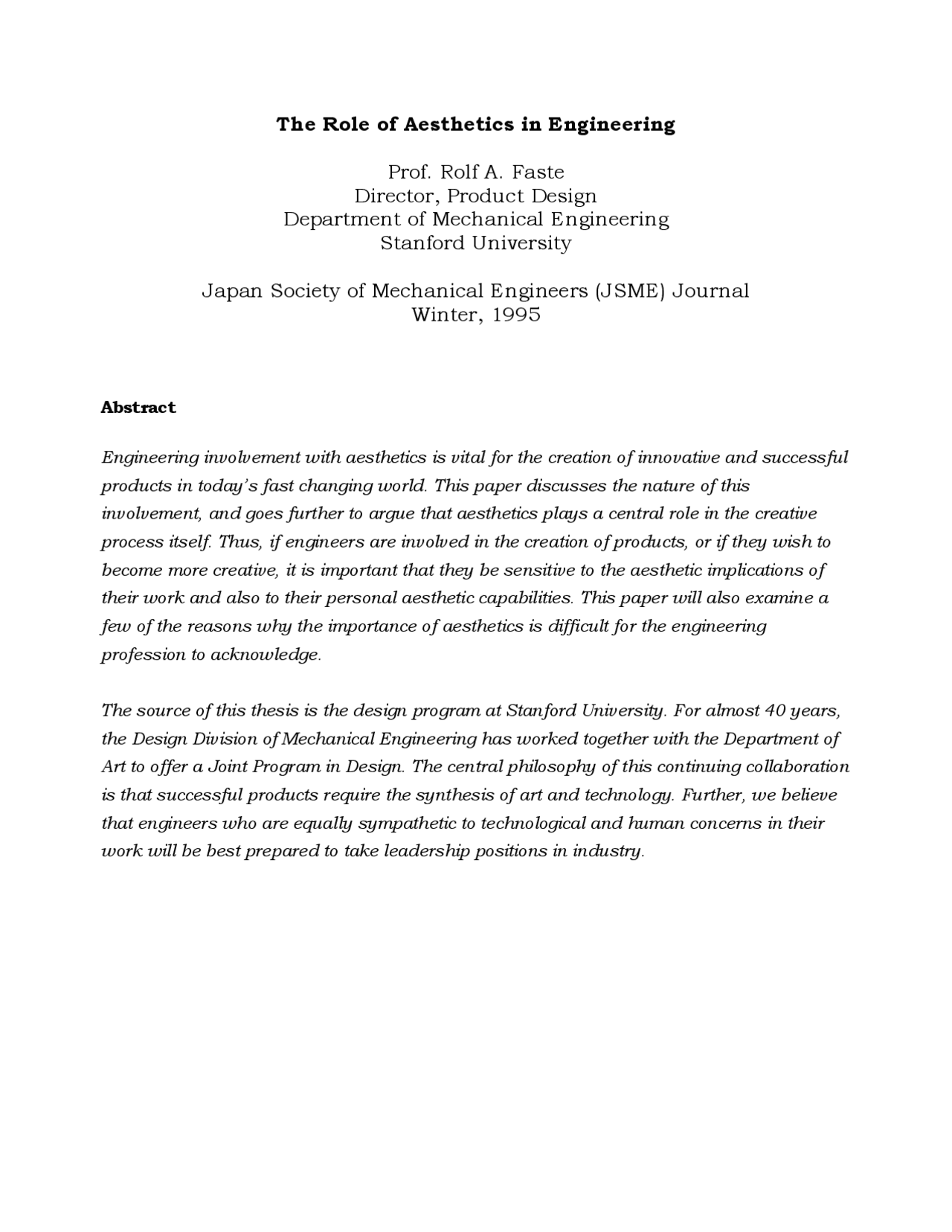 The Role of Aesthetics in Engineering | Study notes Engineering | Docsity