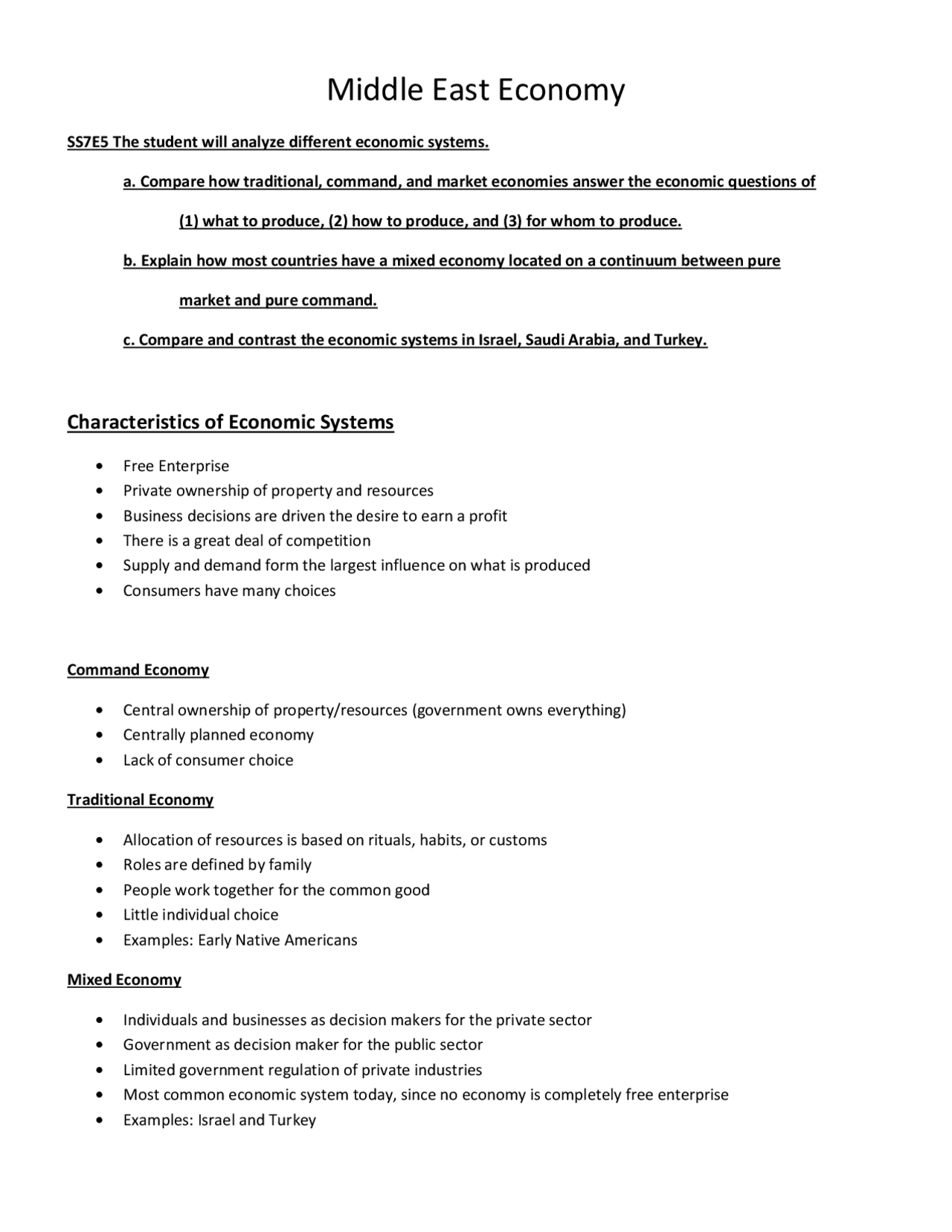 Middle East Economy | Exams Market economy | Docsity