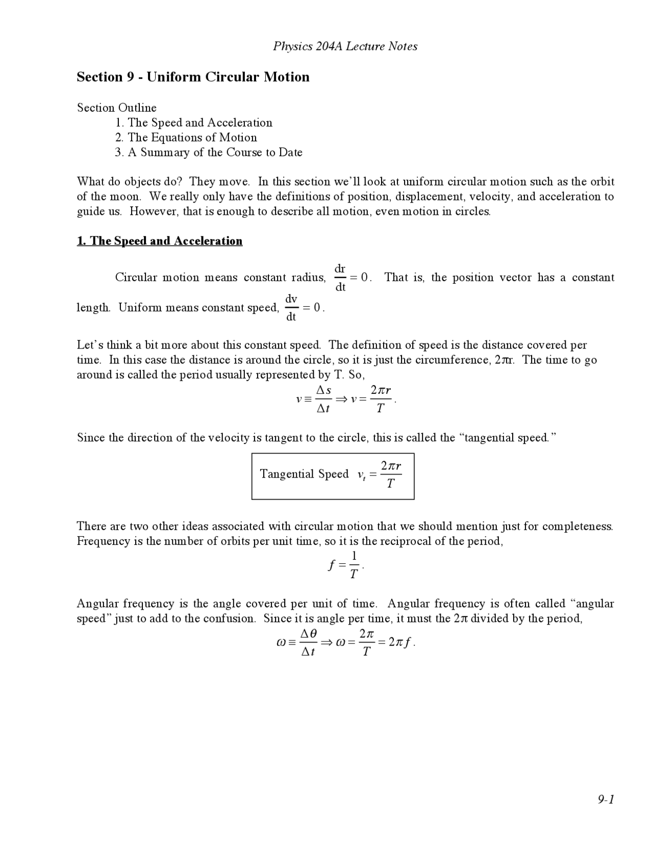 Section 9 Uniform Circular Motion Slides Physics Docsity