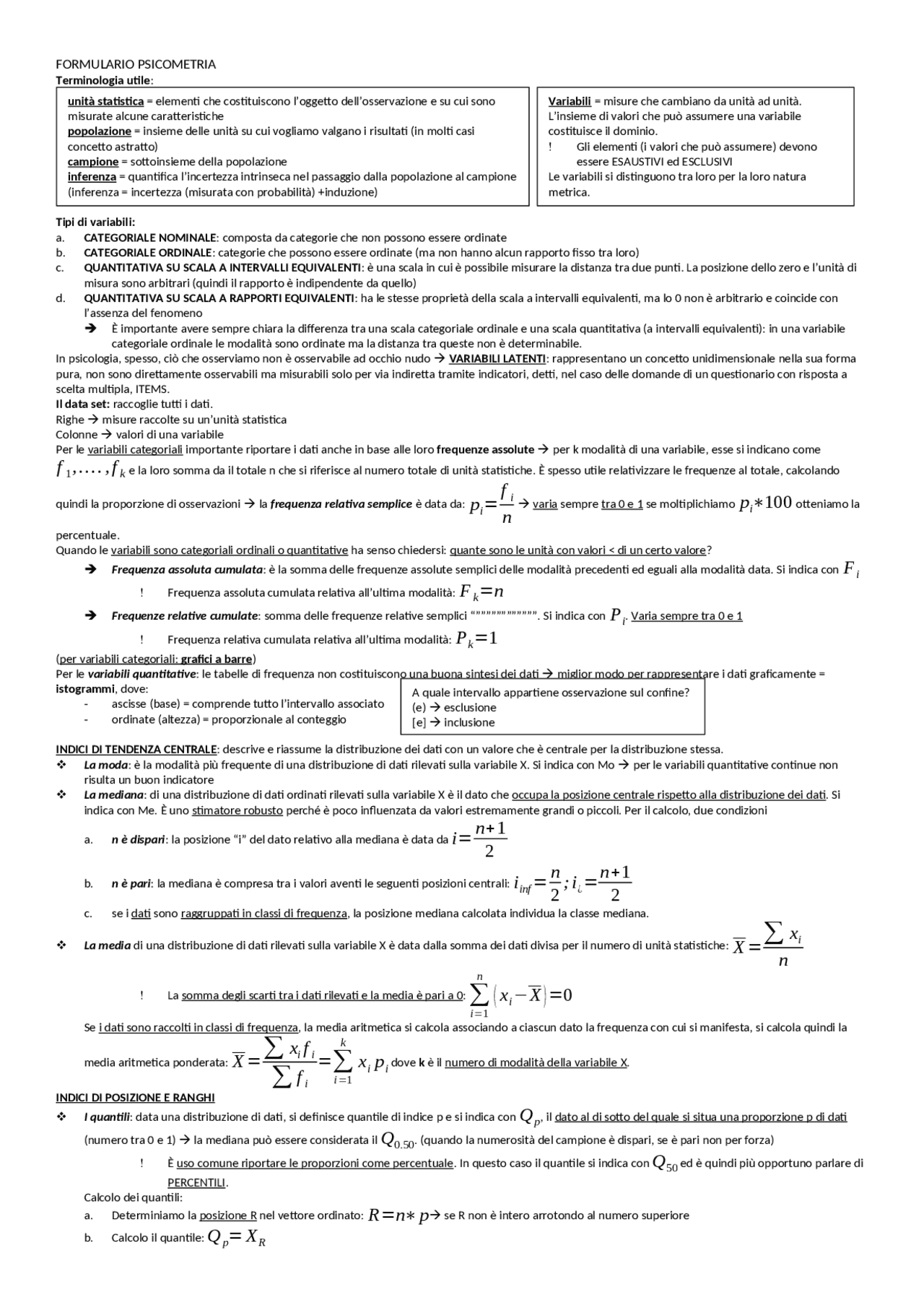 Formulario Psicometria Appunti Di Psicometria Docsity