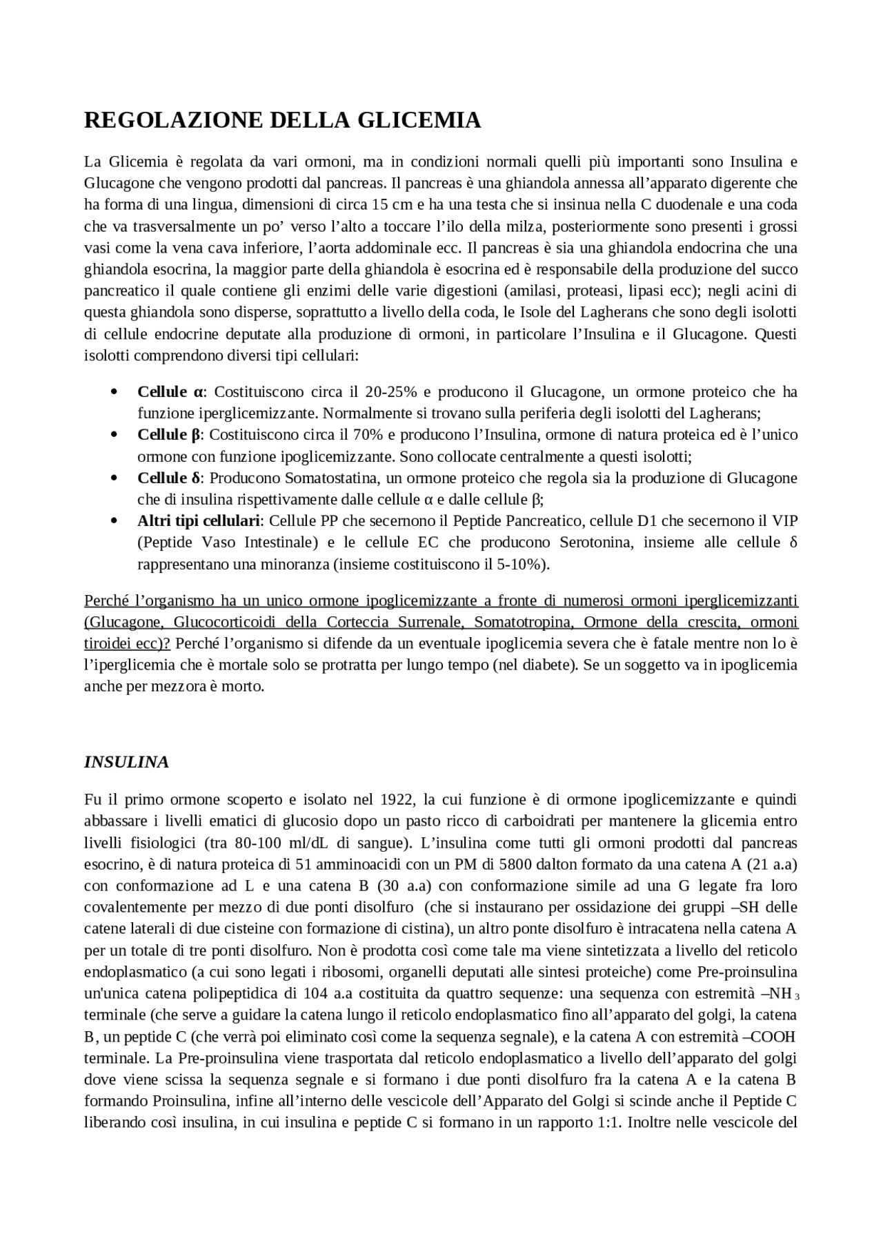 GLICEMIA e INDICE GLICEMICO | Sbobinature di Biochimica | Docsity