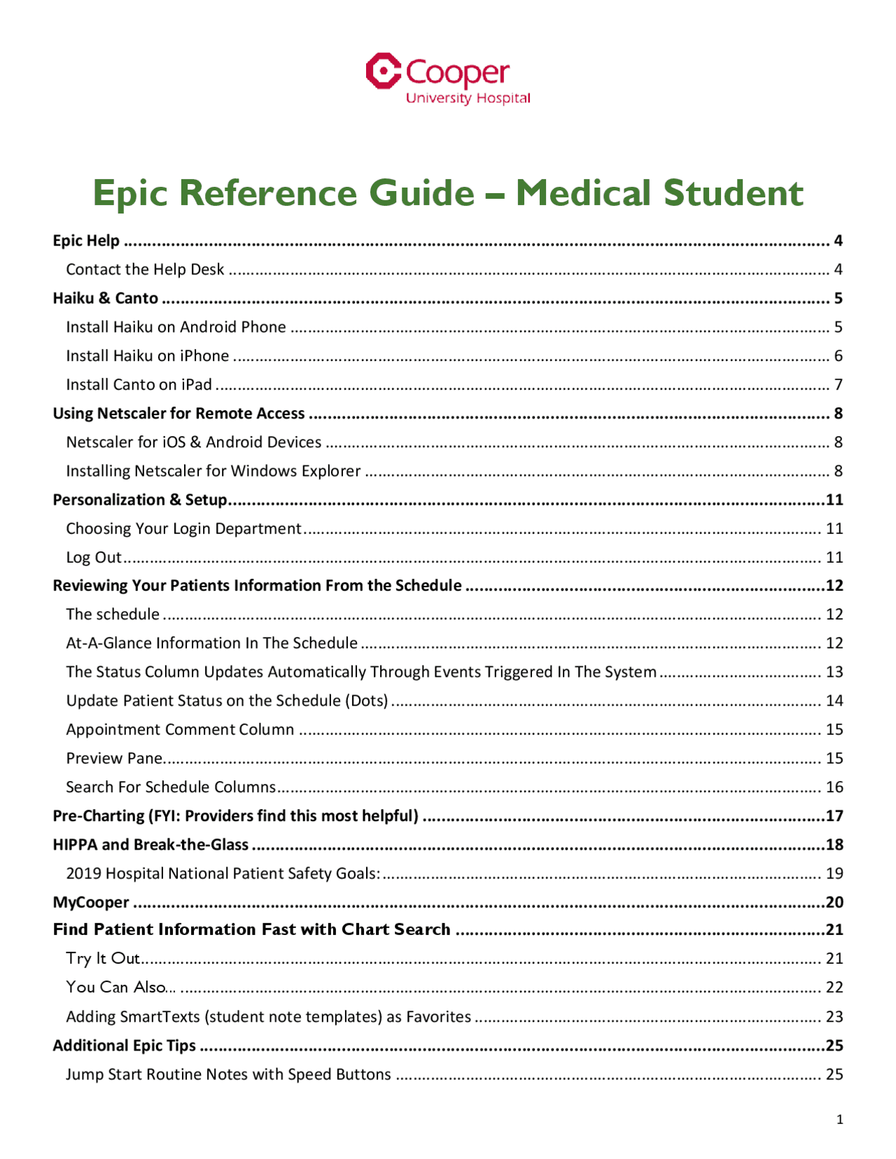 Epic Reference Guide – Medical Student | Exams History | Docsity