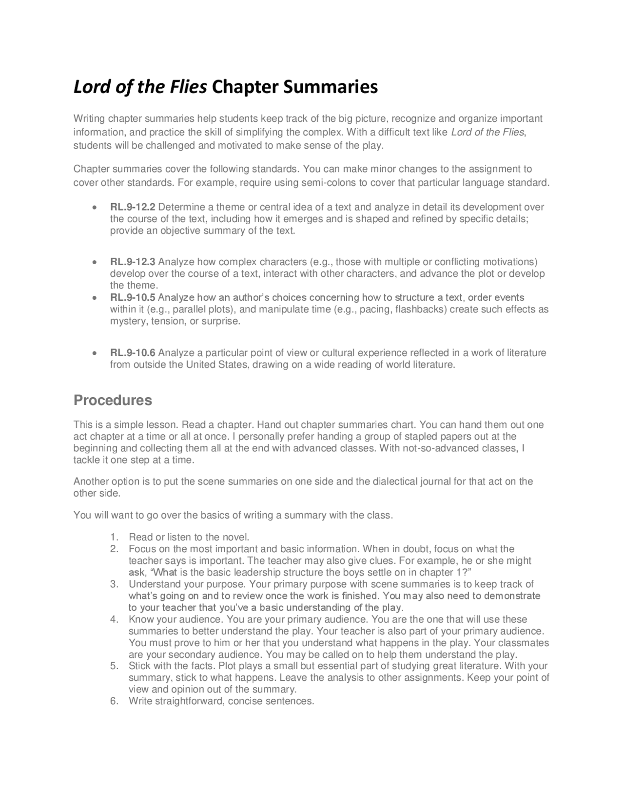 Lord of the Flies Chapter Summaries | Schemes and Mind Maps Literature ...