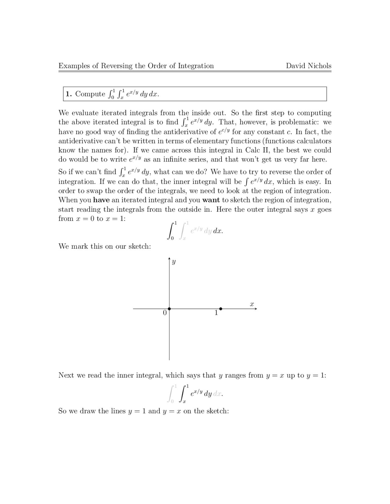 Examples of Reversing the Order of Integration | Schemes and Mind Maps Pre-Calculus | Docsity
