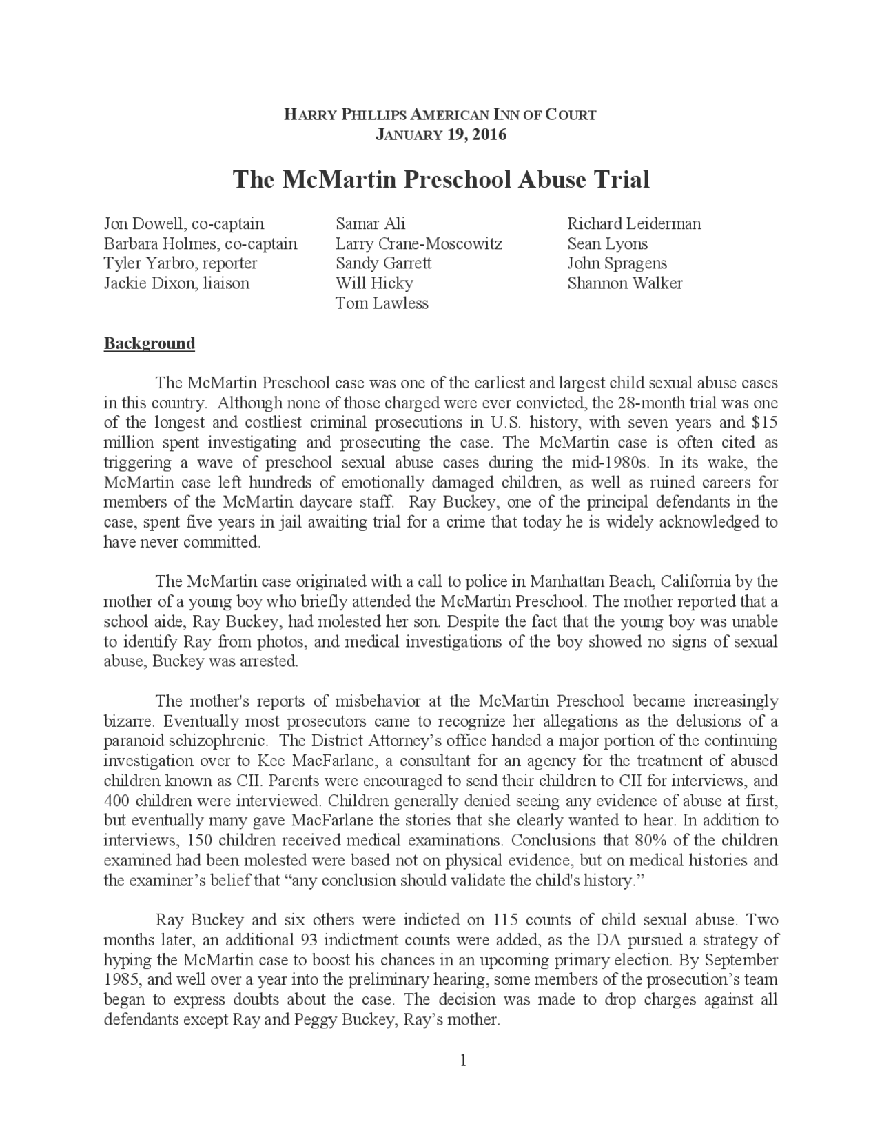 The McMartin Preschool Abuse Trial | Summaries Law | Docsity