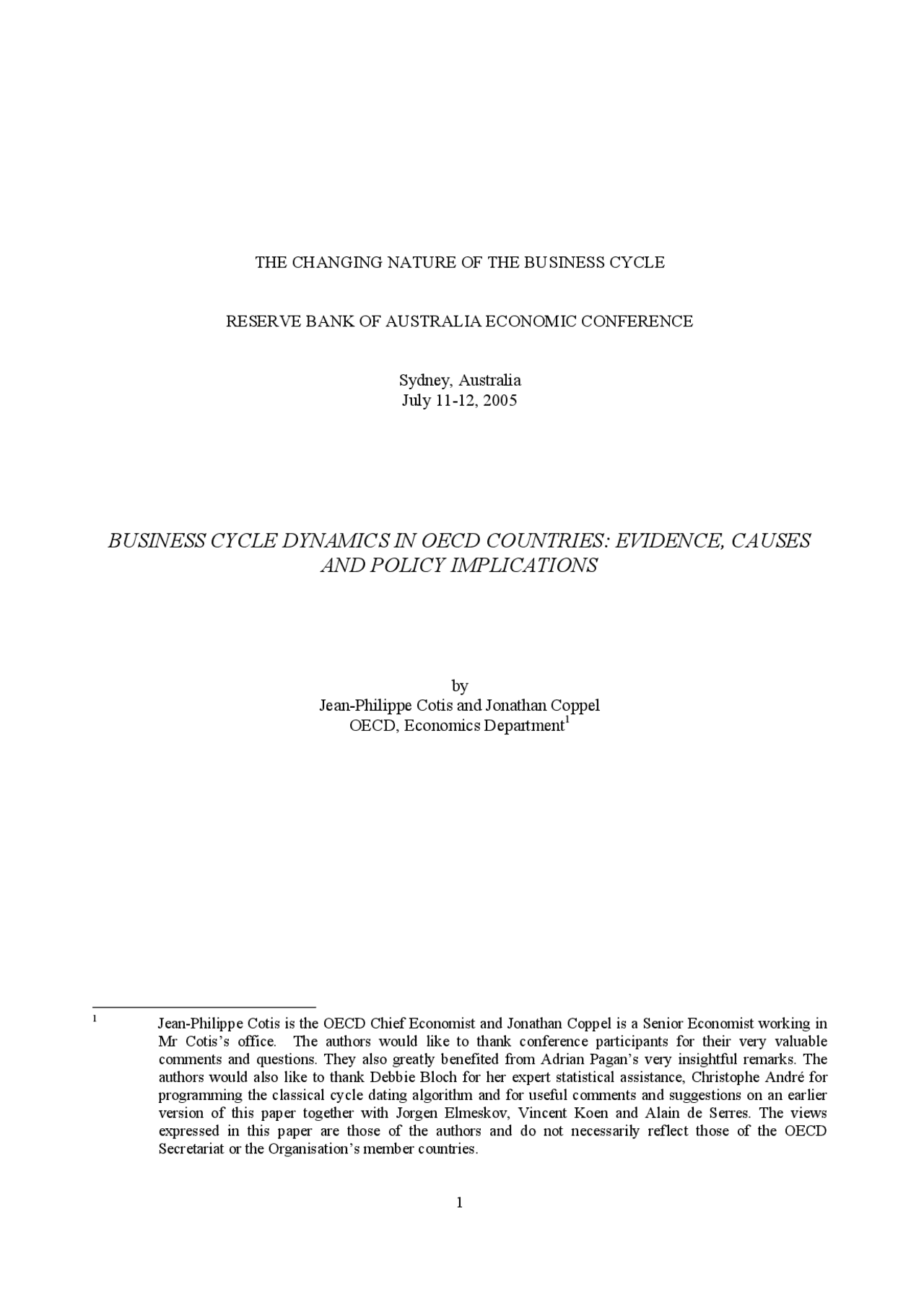BUSINESS CYCLE DYNAMICS IN OECD COUNTRIES | Slides Business | Docsity