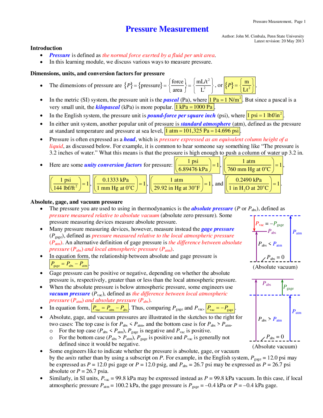 Pressure Measurement | Study notes Mechanical Engineering | Docsity