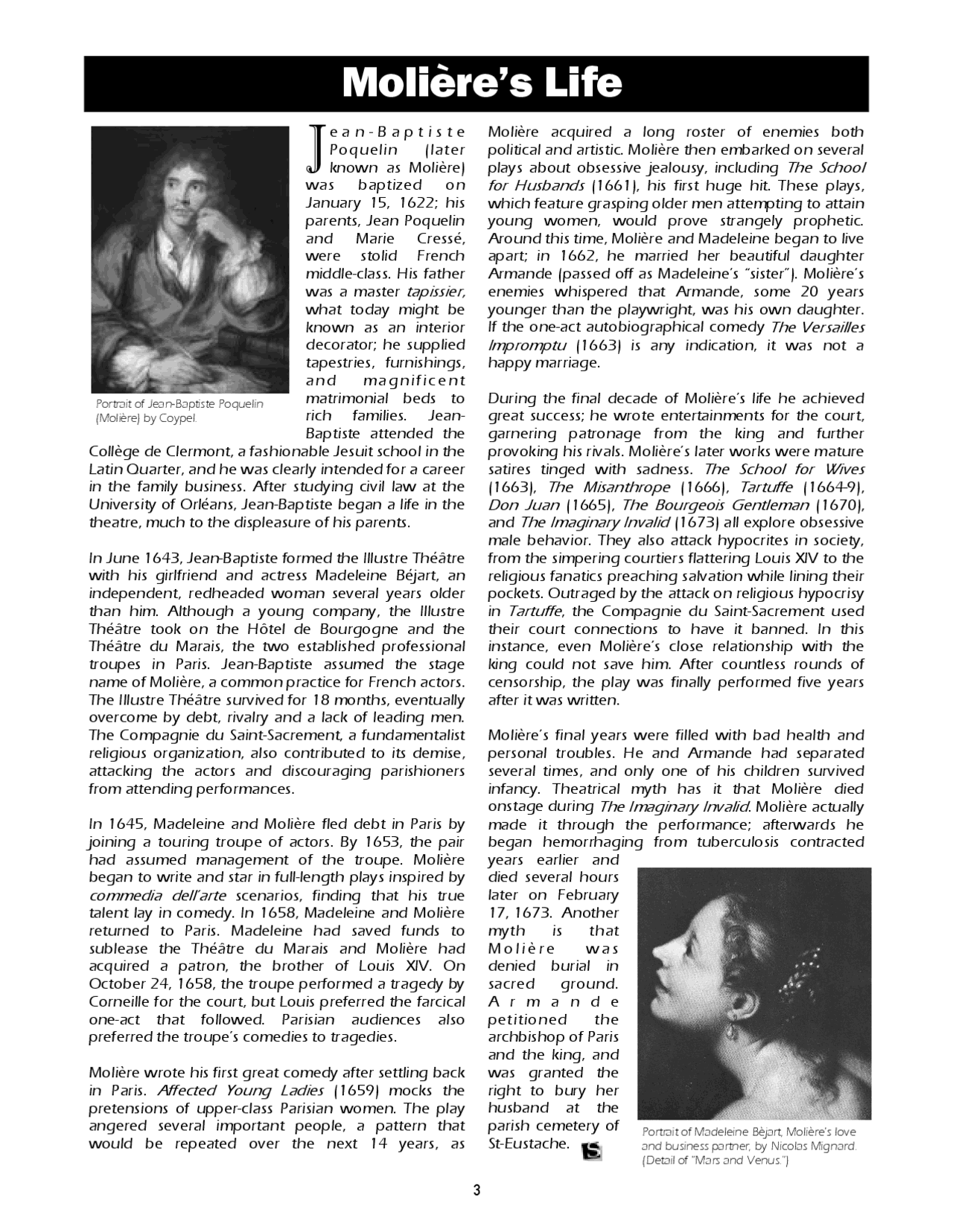 Molière's Life - Jean-Baptiste | Exams Theatre | Docsity