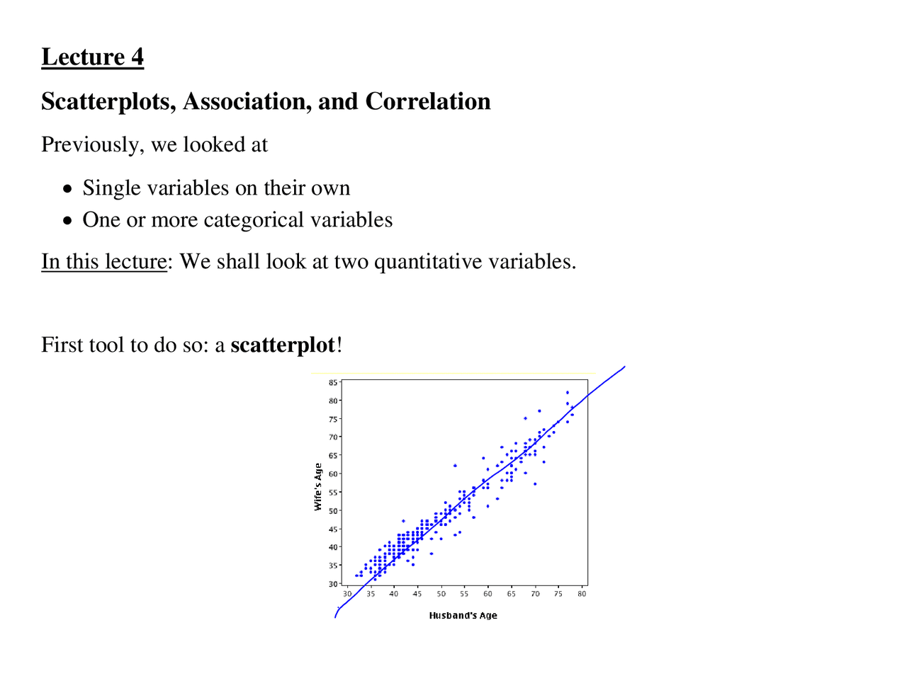 Lecture 4 Scatterplots, Association, and Correlation | Study notes ...