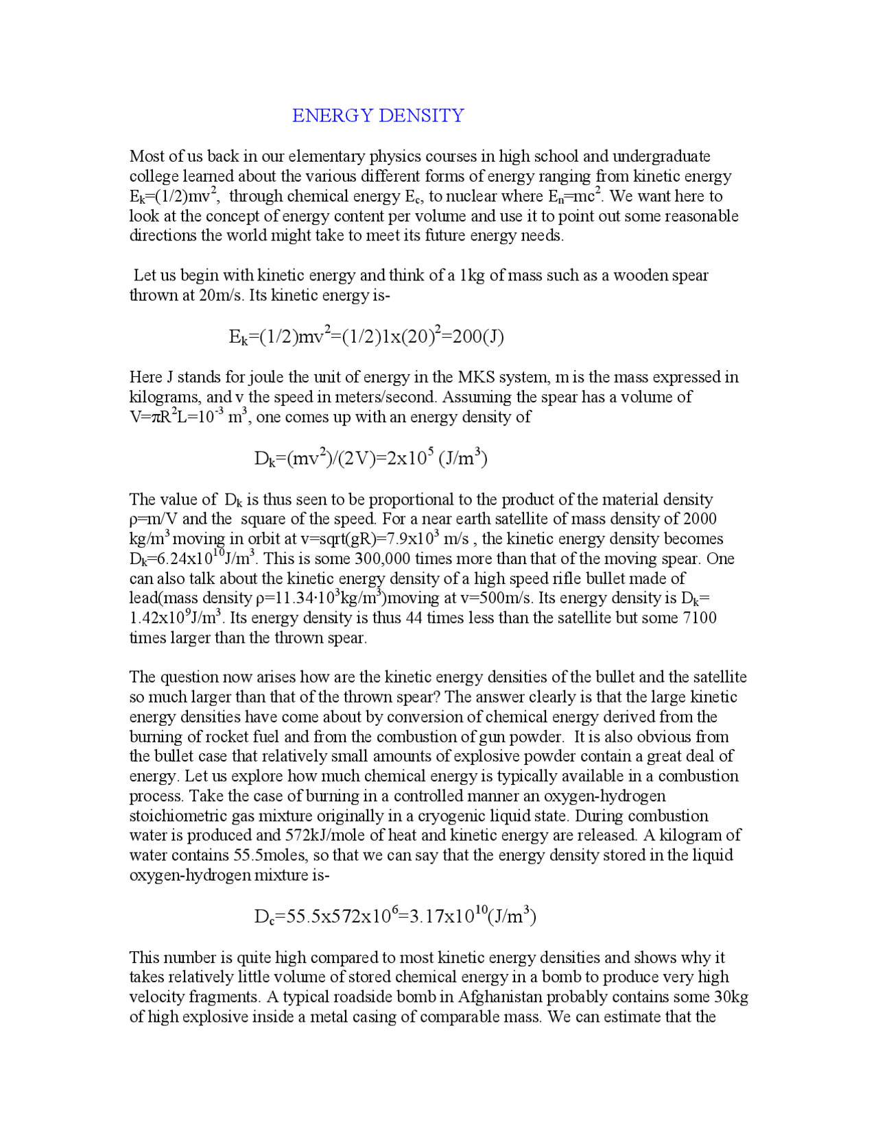 Energy Density Exercises Physics Docsity