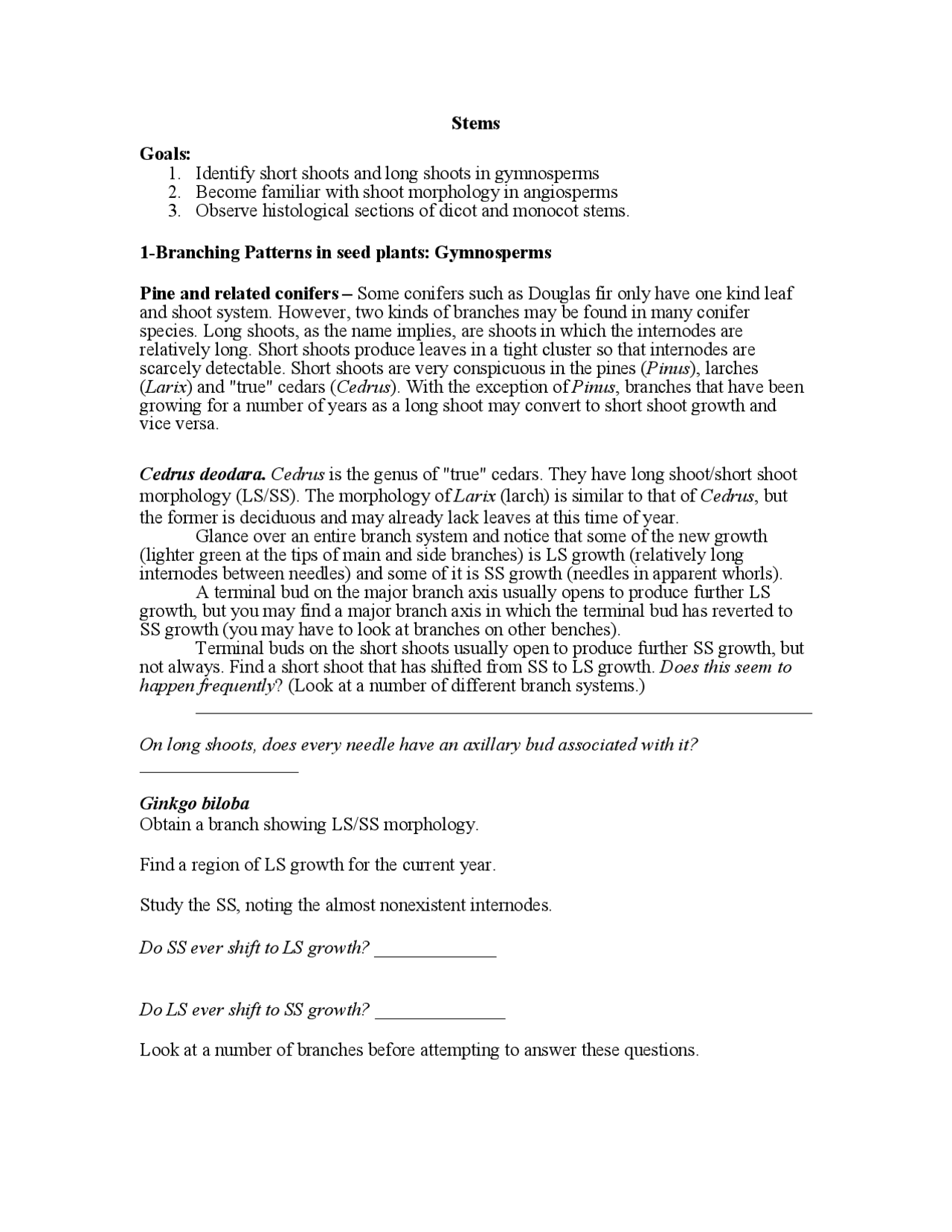Stems and Roots | Exercises Plant Biotechnology | Docsity