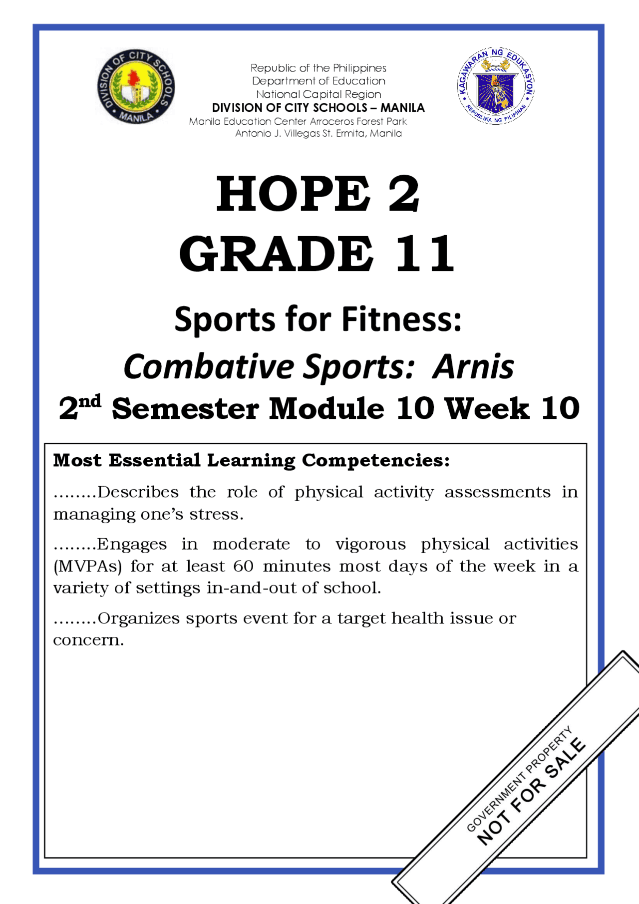 HOPE MODULE for grade 8 you can use this | High school final essays ...