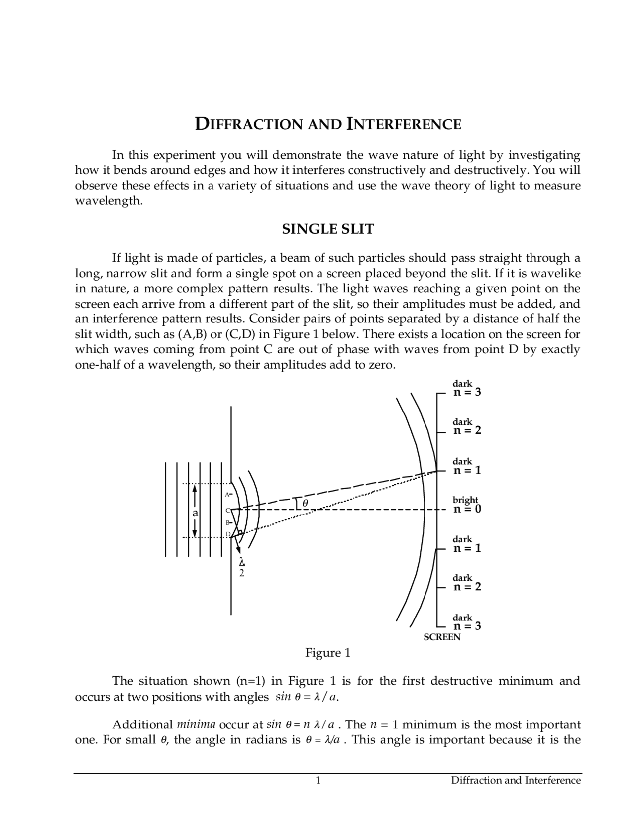 Diffraction And Interference Single Slit Lecture Notes Geometry Docsity