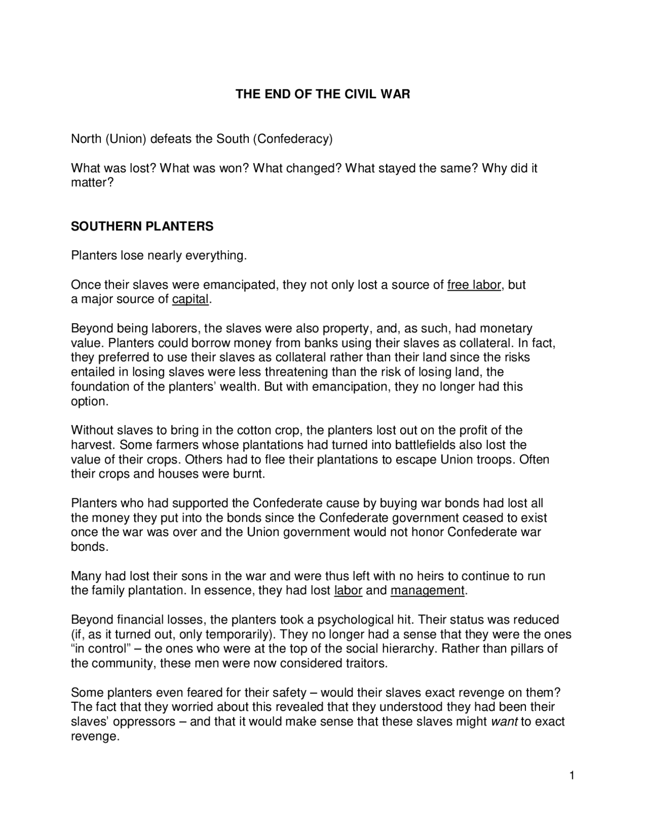 End of the Civil War Notes | Summaries Law | Docsity