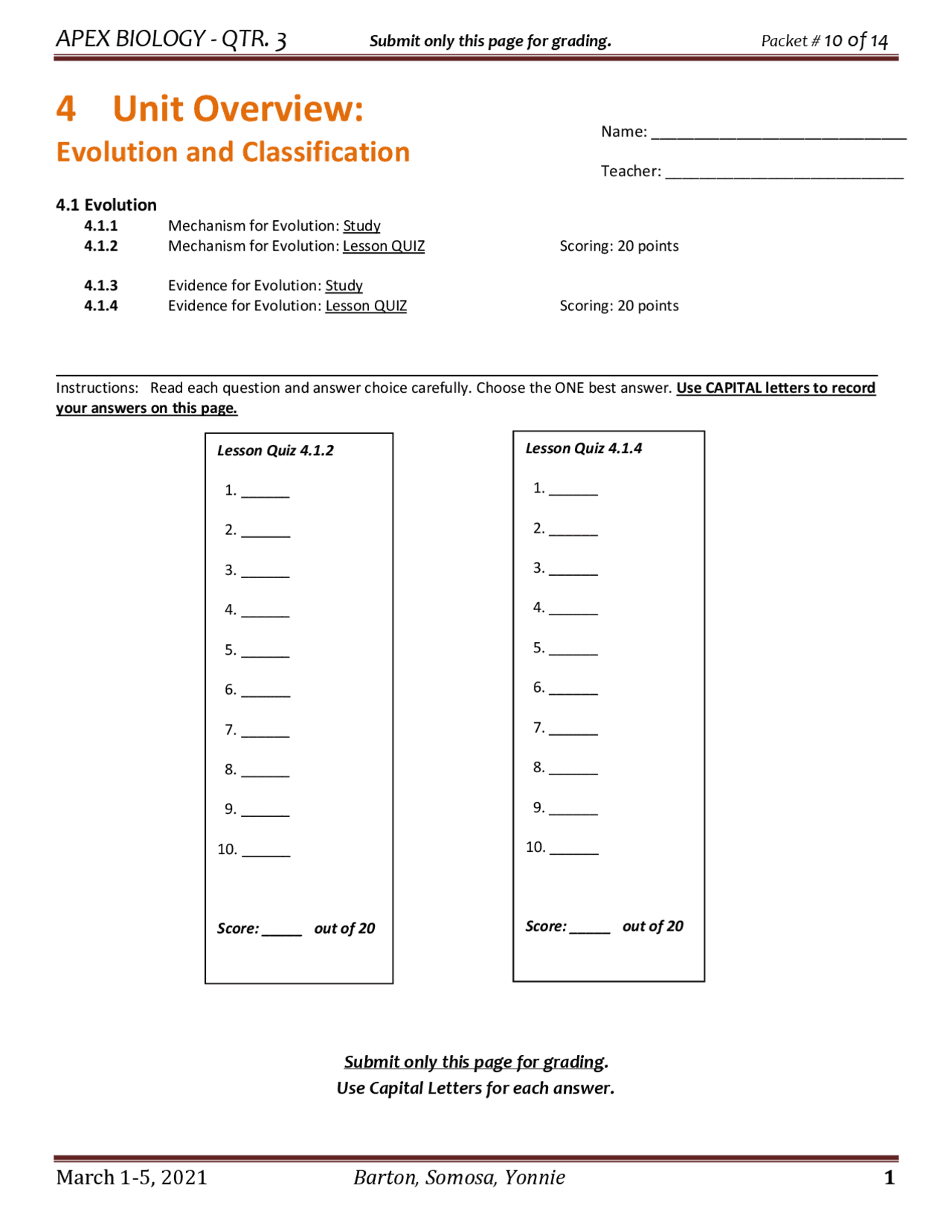 APEX BIOLOGY | Study notes Biology | Docsity