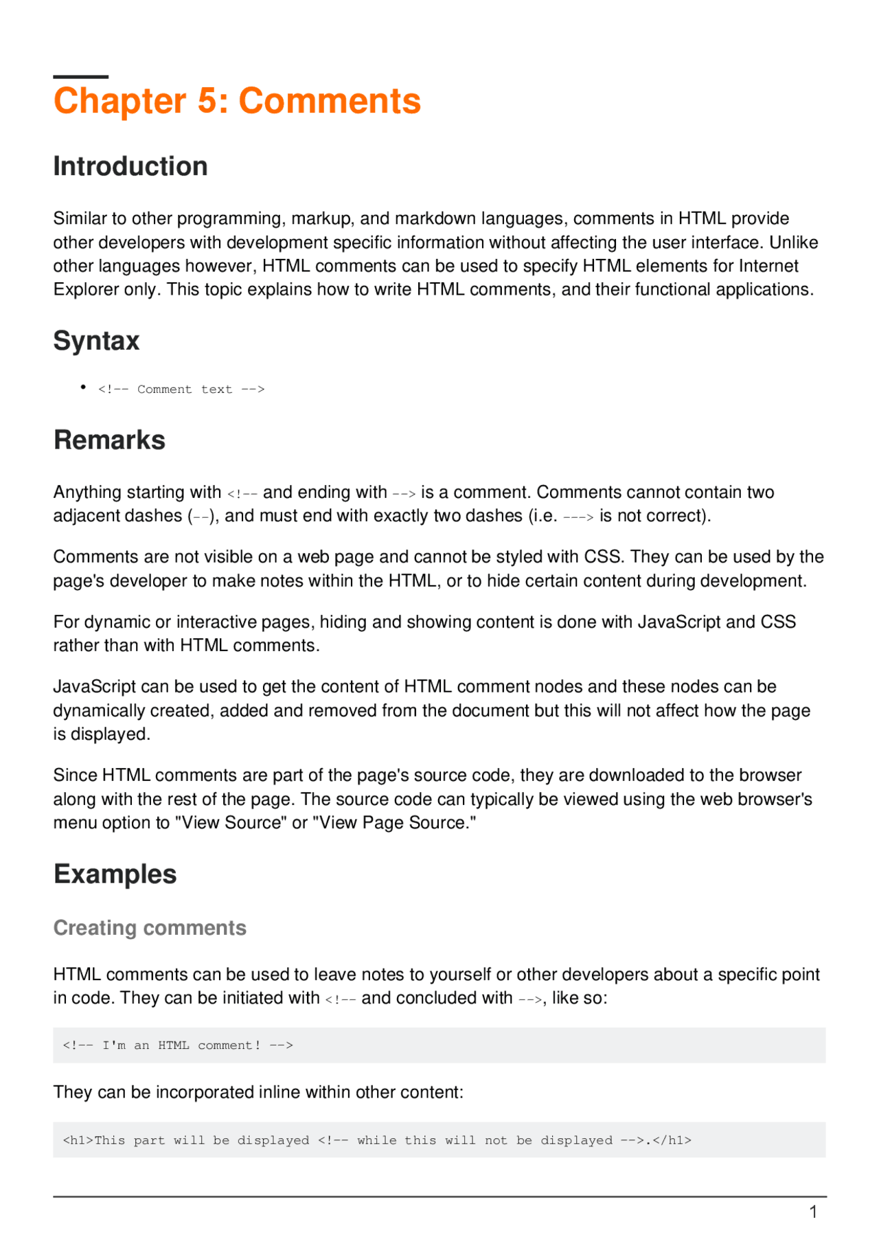 Chapter 5: Comments | Exams Web Design and Development | Docsity