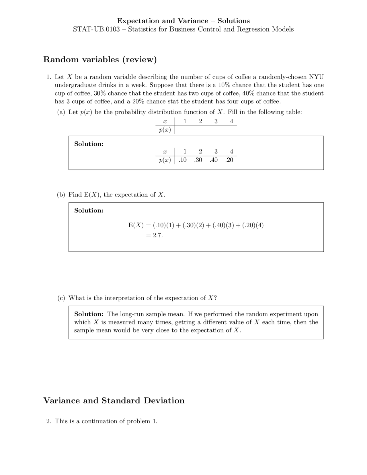 Random Variables Review Variance And Standard Deviation Lecture
