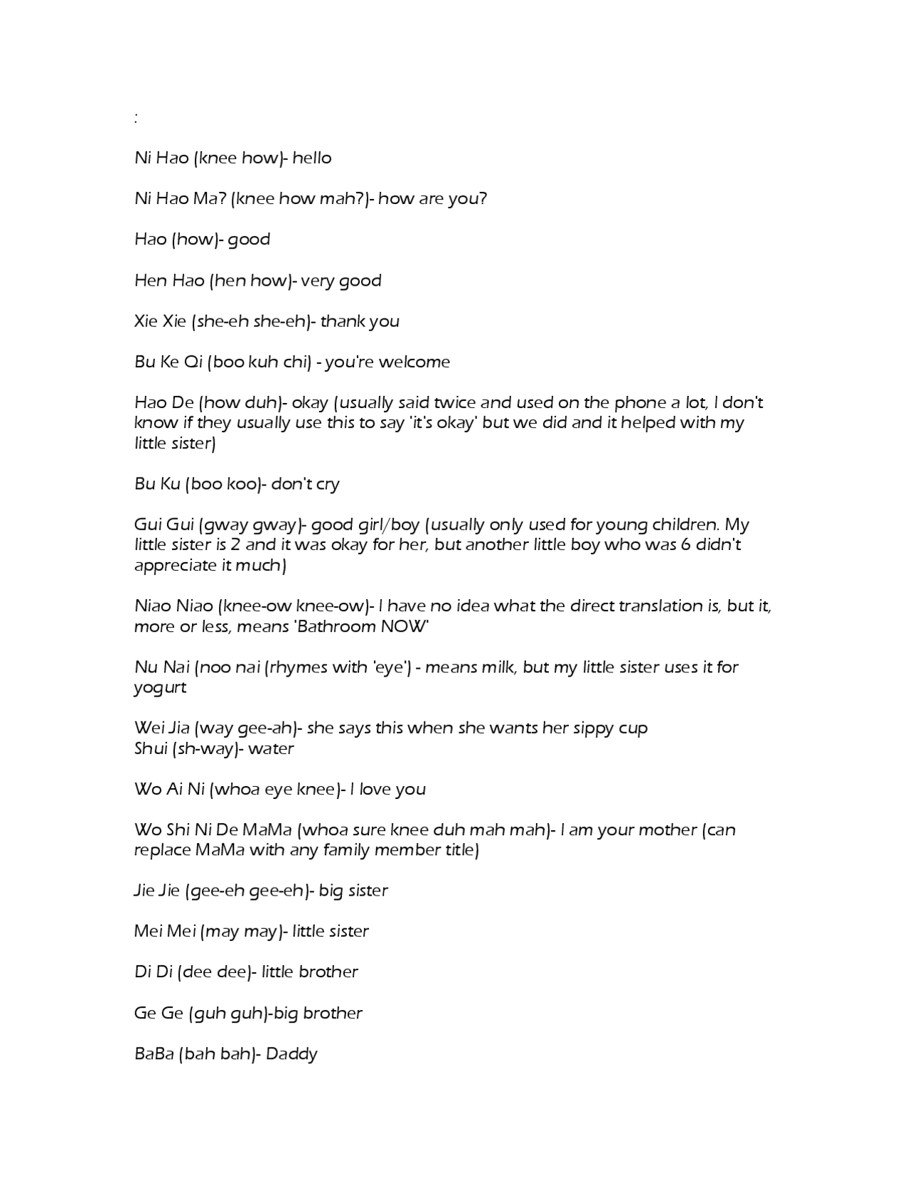 Ni Hao (knee how)- hello | Summaries Spanish Language | Docsity