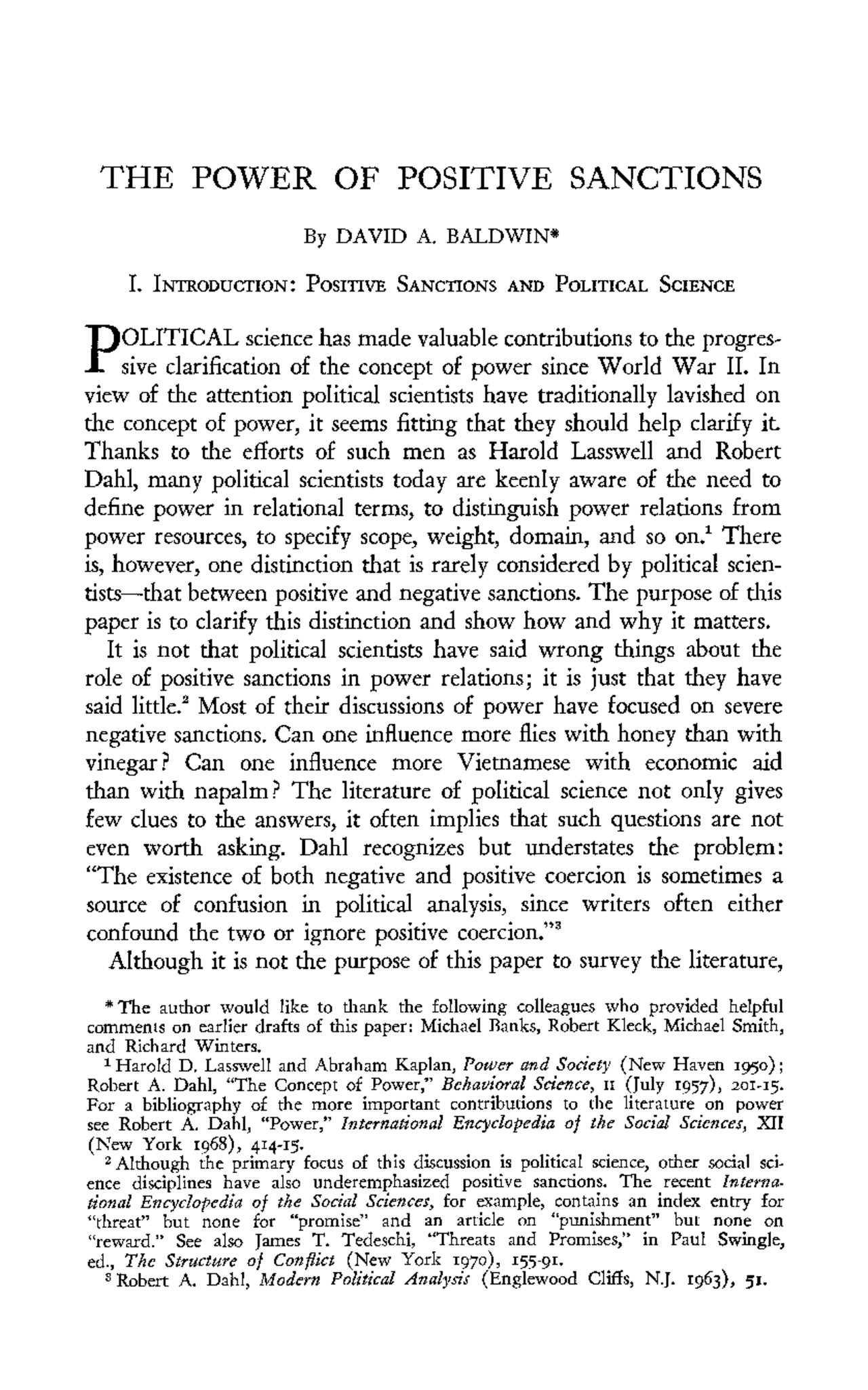 The Power of Positive Sanctions | Study notes World Politics | Docsity