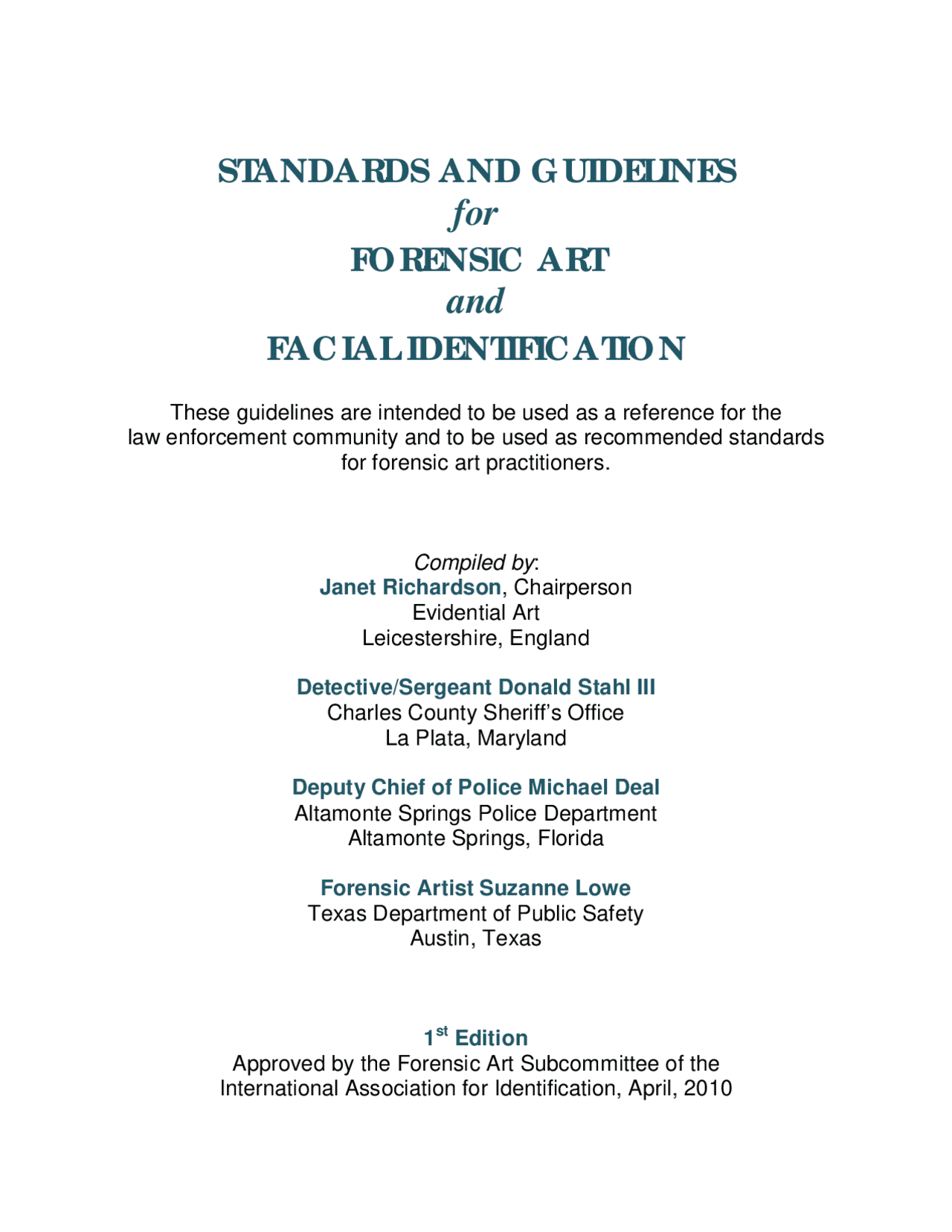 Standards And Guidelines For Forensic Art And Facial Schemes And