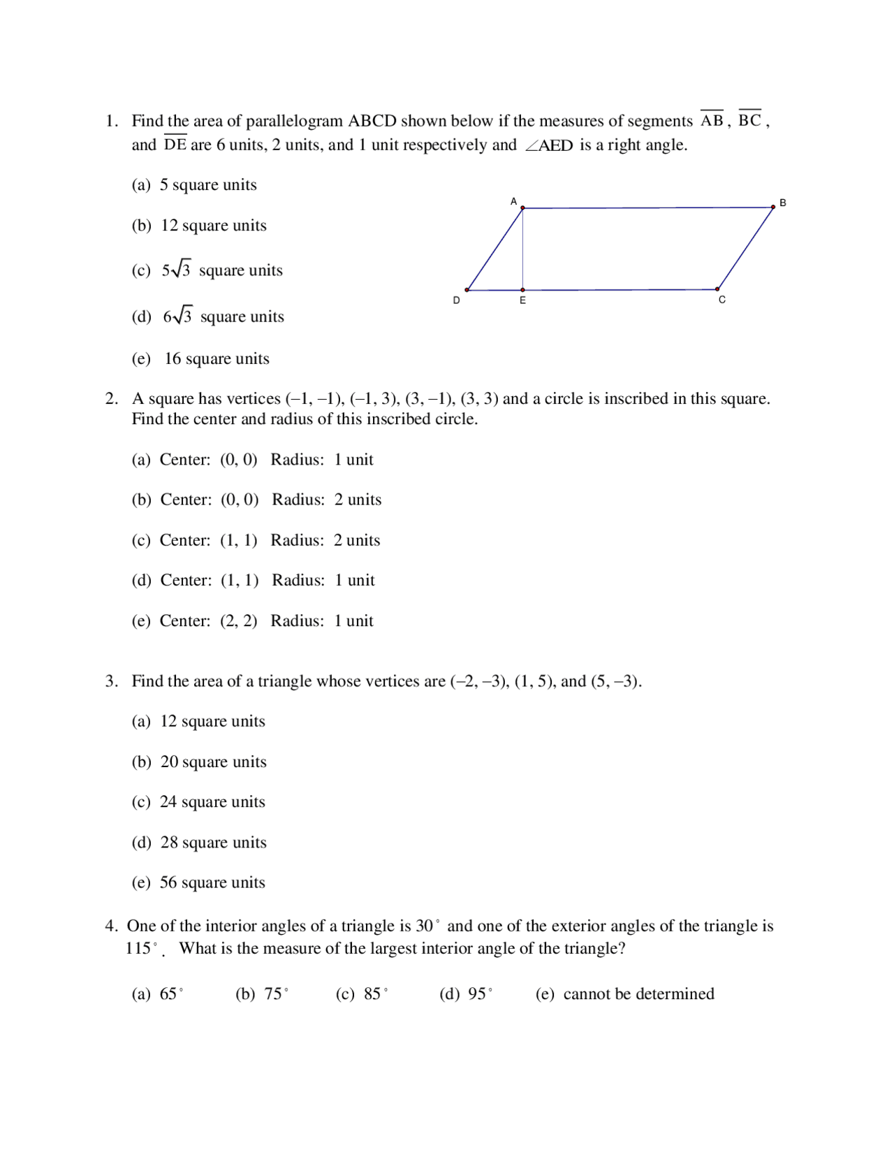 1. Find the area of parallelogram ABCD shown below if the ... | Slides ...