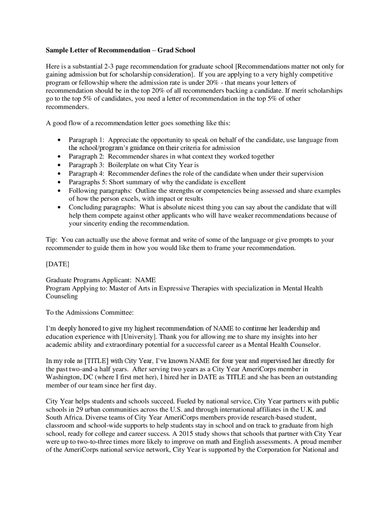 Sample Letter of Recommendation – Grad School | Study notes ...