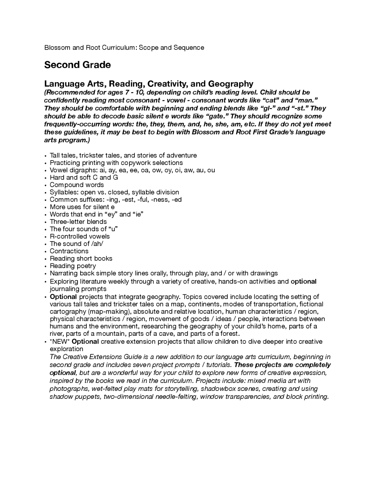 Scope and Sequence- Second Grade | Summaries Geography | Docsity