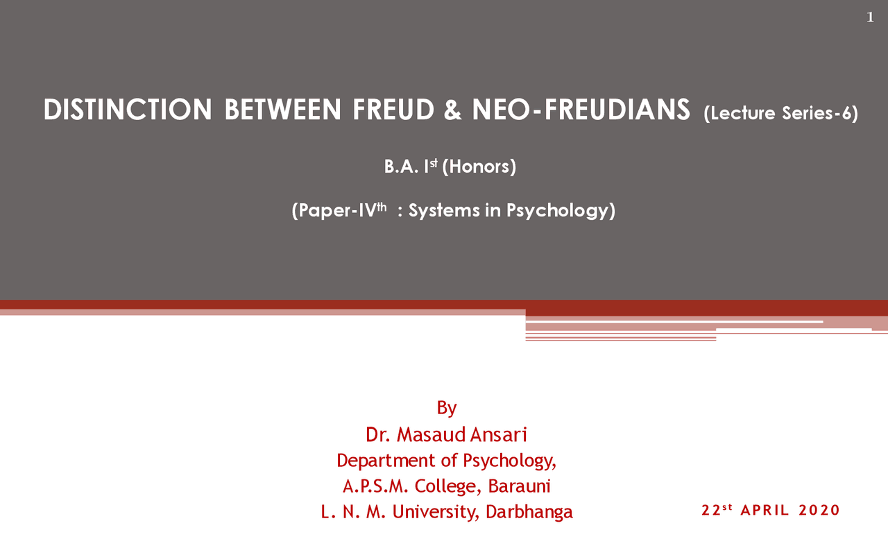 DISTINCTION BETWEEN FREUD & NEO-FREUDIANS ... | Lecture notes ...