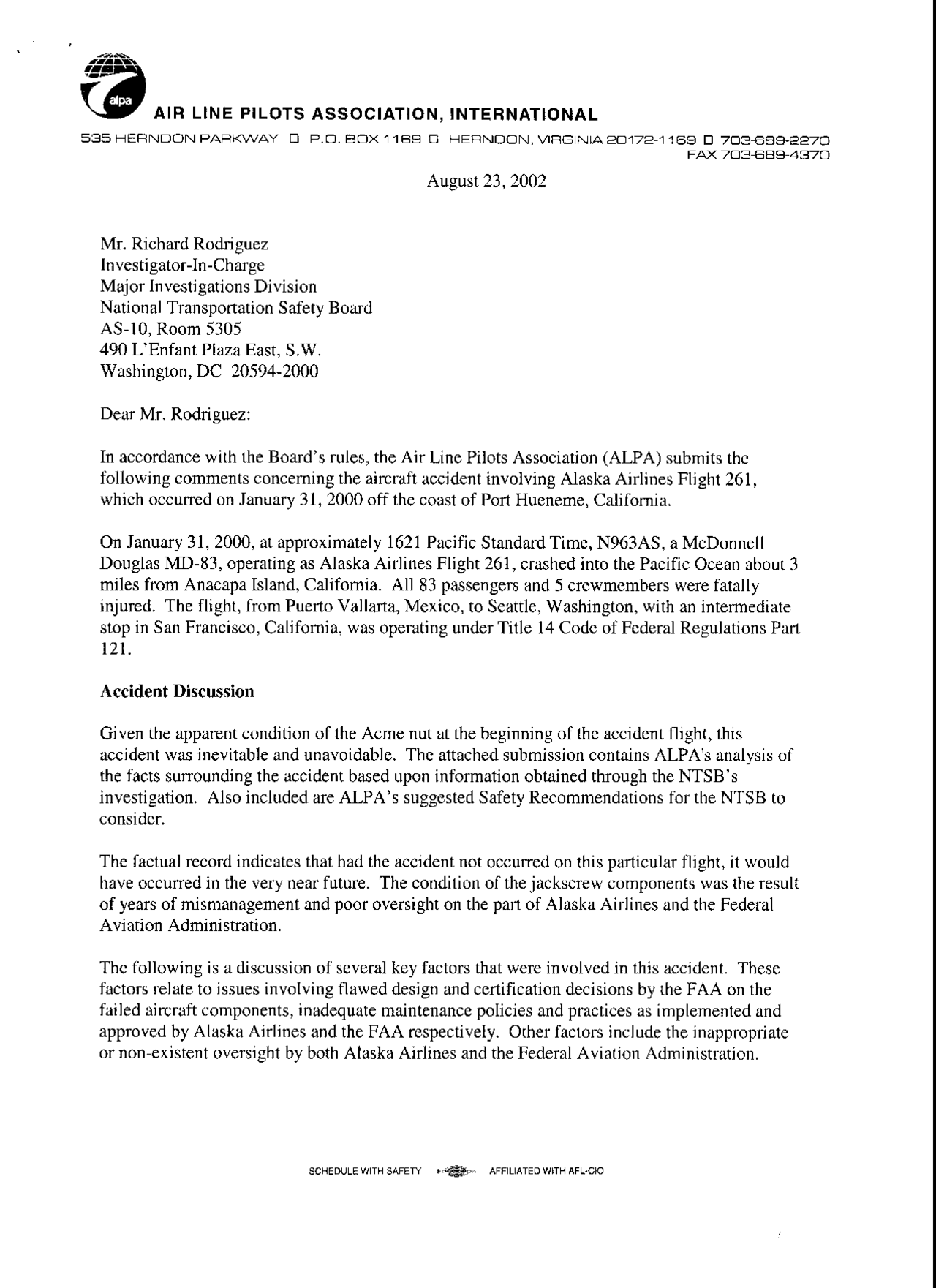 Alaska airlines flight 261 | Schemes and Mind Maps History | Docsity