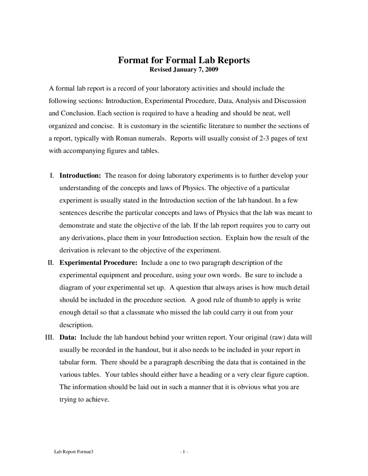 Format for Formal Lab Reports | Lecture notes Physics | Docsity
