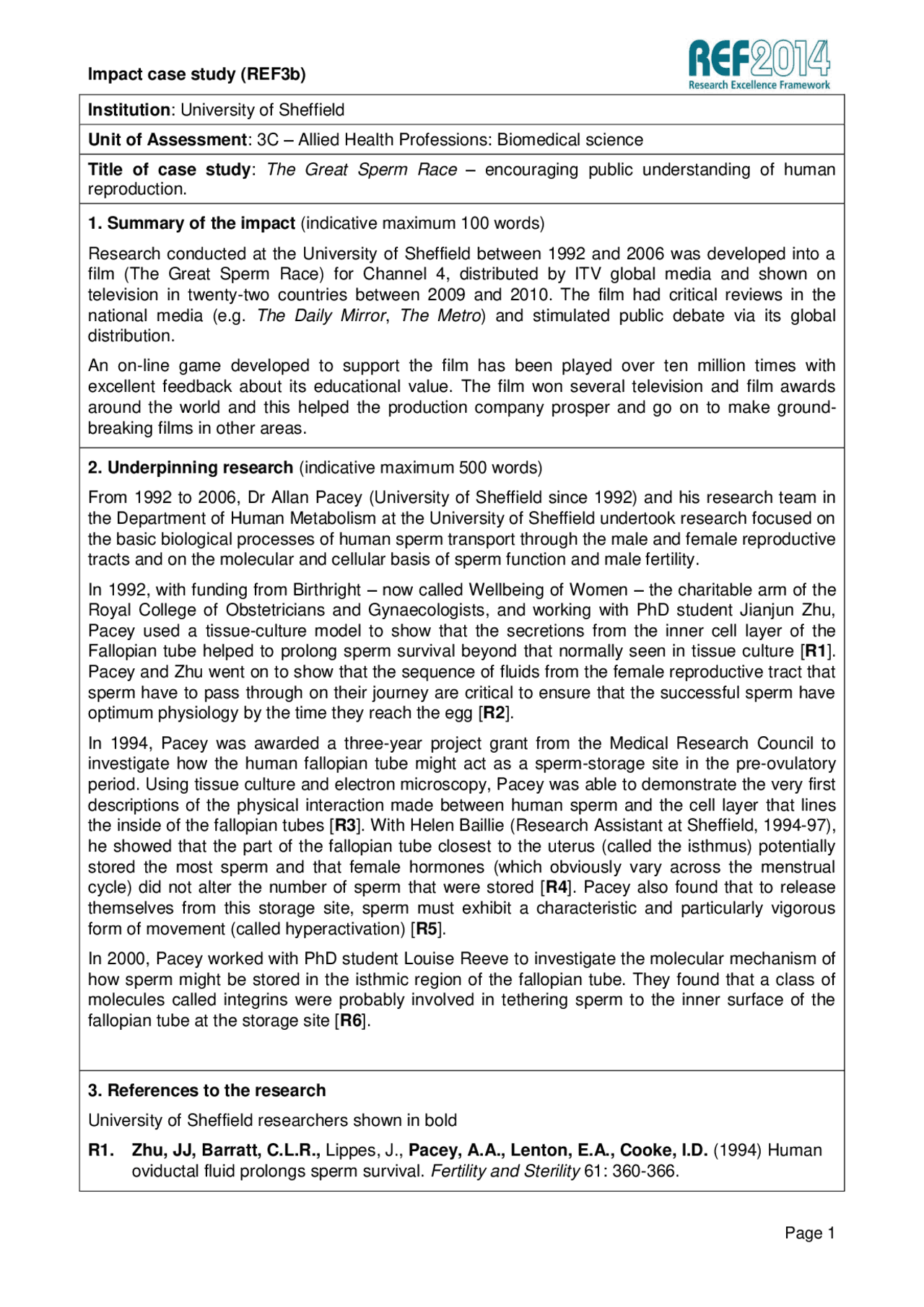 Impact case study (REF3b) Institution: University of Sheffield ... | Exams Physiology | Docsity