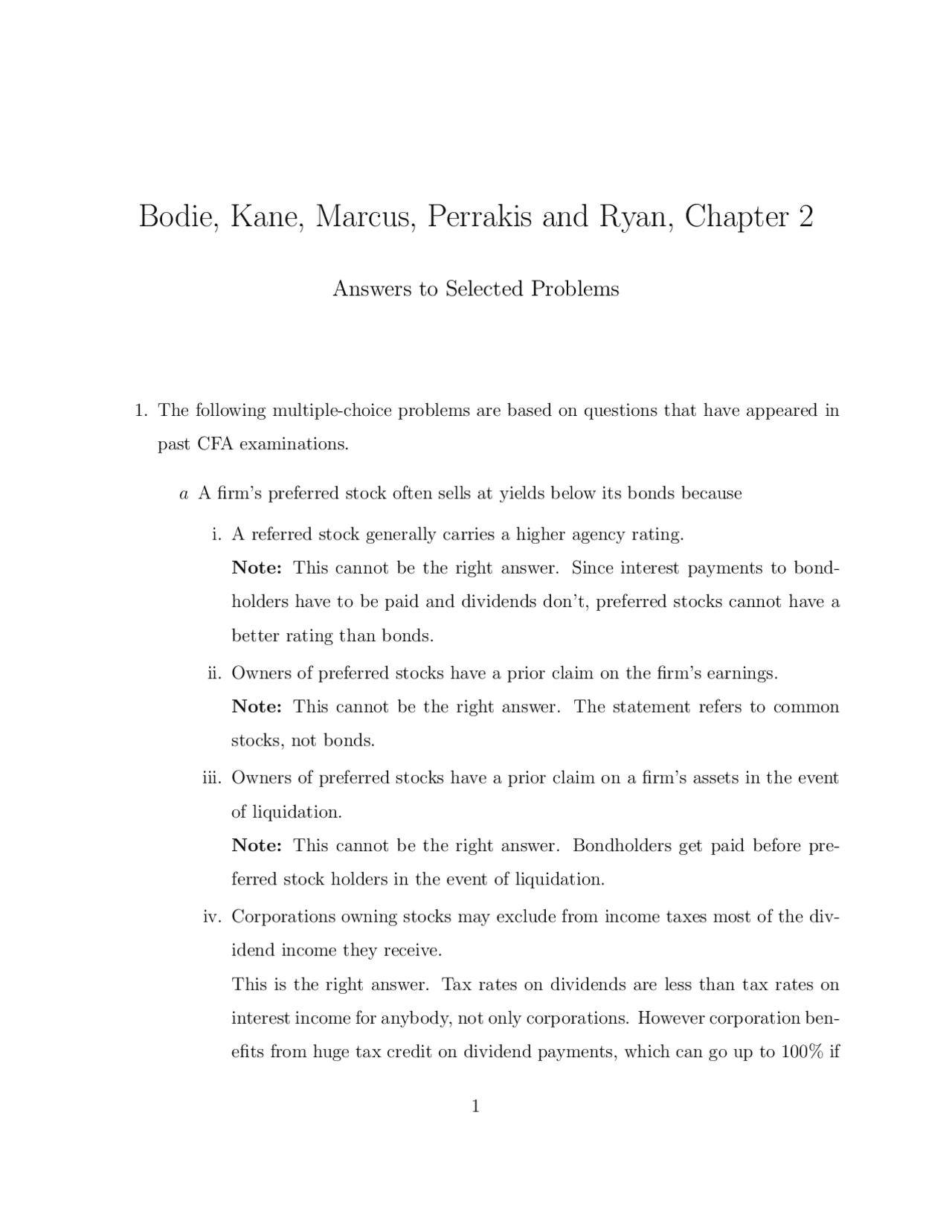 Bodie, Kane, Marcus, Perrakis and Ryan, Chapter 2 | Lecture notes ...