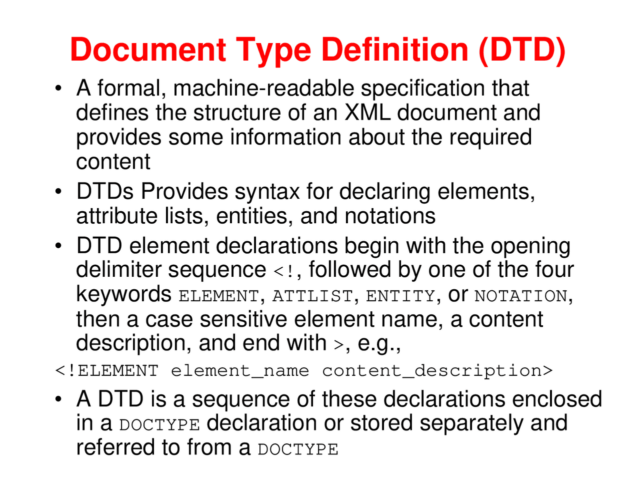Document Type Definition Dtd Lecture Notes Computer Programming