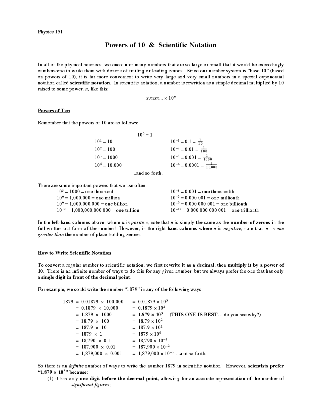 Powers of 10 & Scientific Notation | Slides Physics | Docsity