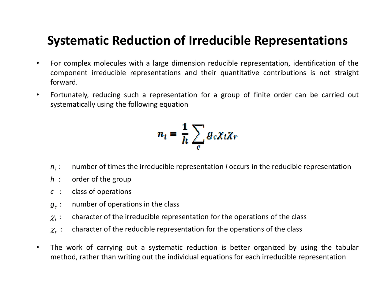 Systematic Reduction Of Irreducible Representations Slides Calculus Docsity
