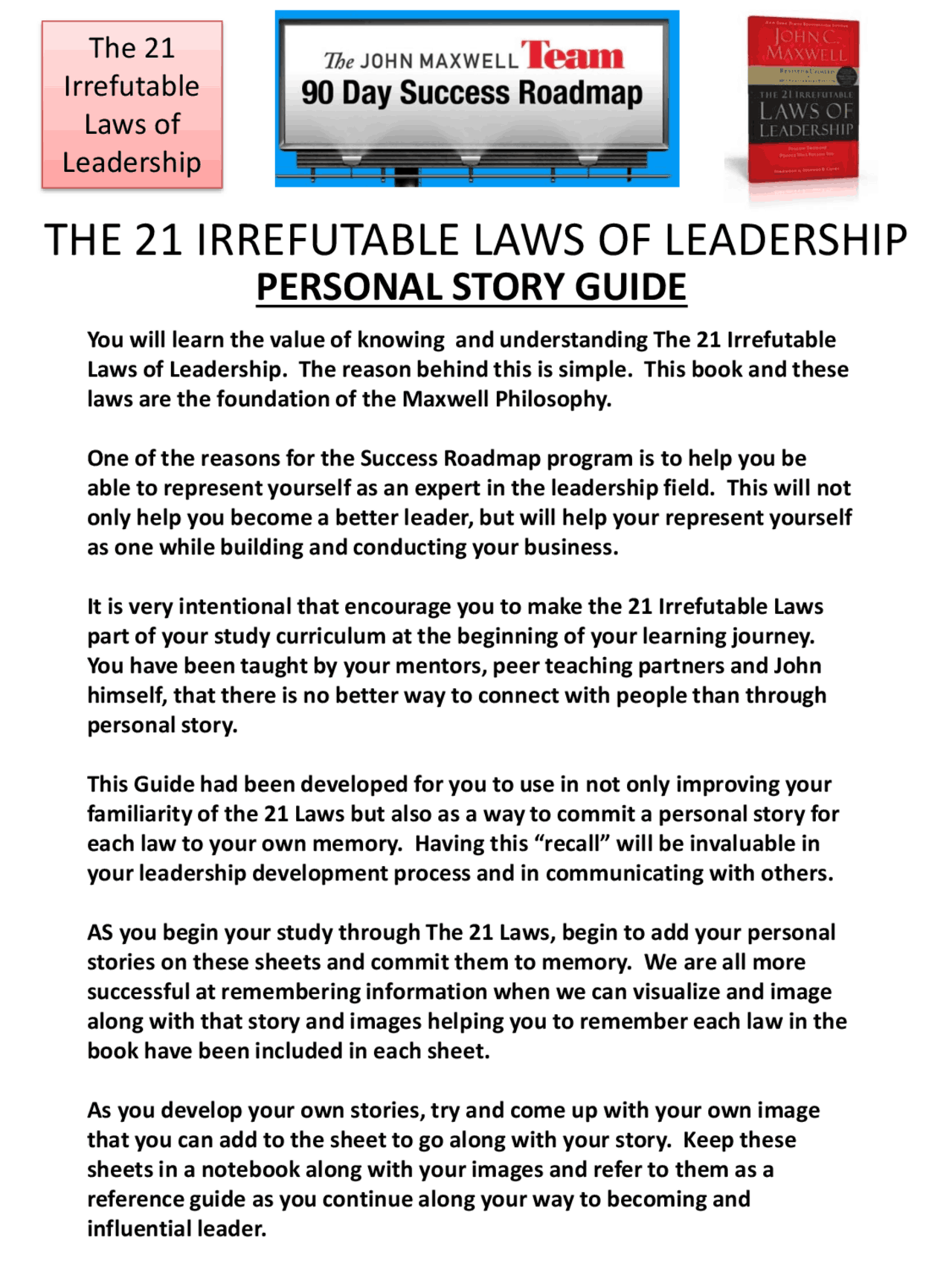 The 21 Irrefutable Laws of Leadership | Schemes and Mind Maps Law | Docsity