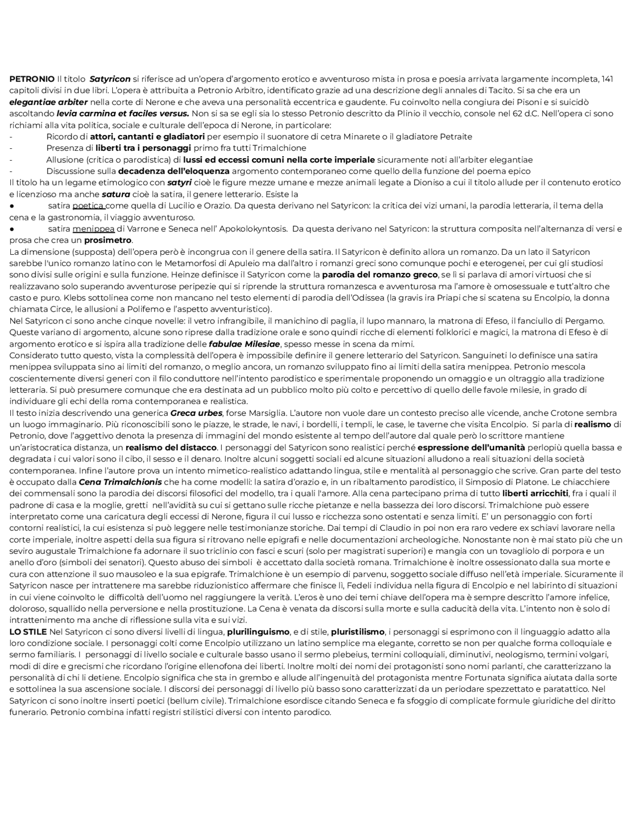 Letteratura latina da Petronio a Marziale | Appunti di Latino | Docsity