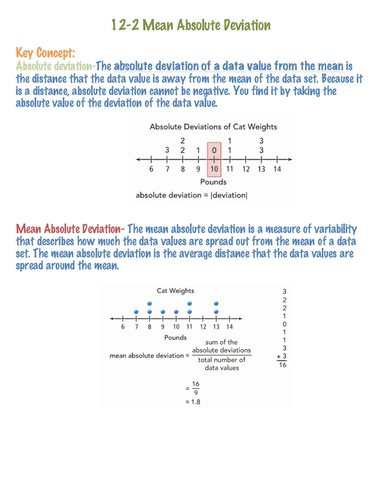 12-2 Mean Absolute Deviation | Exercises Pre-Calculus | Docsity