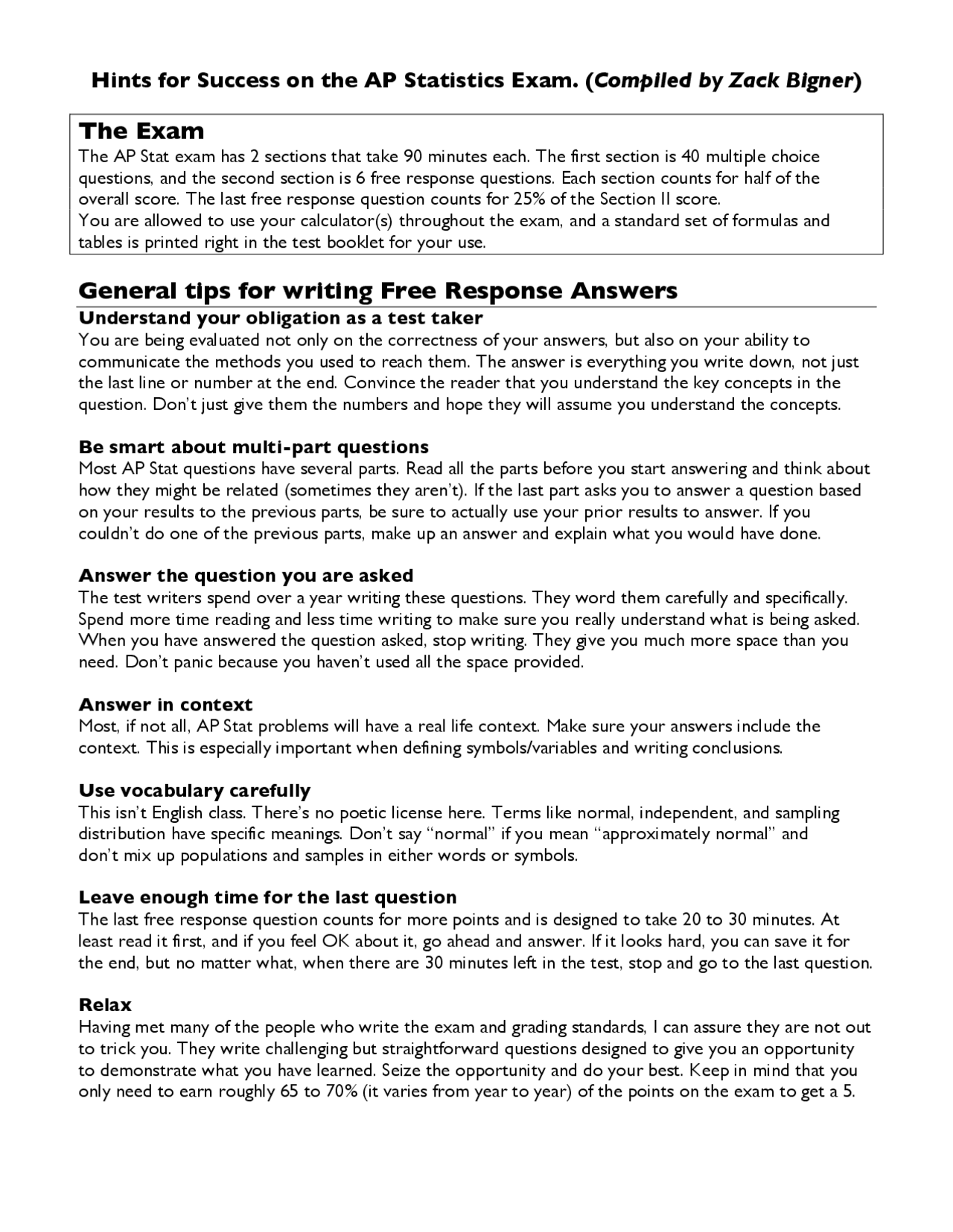 The Exam General tips for writing Free Response Answers | Exercises ...