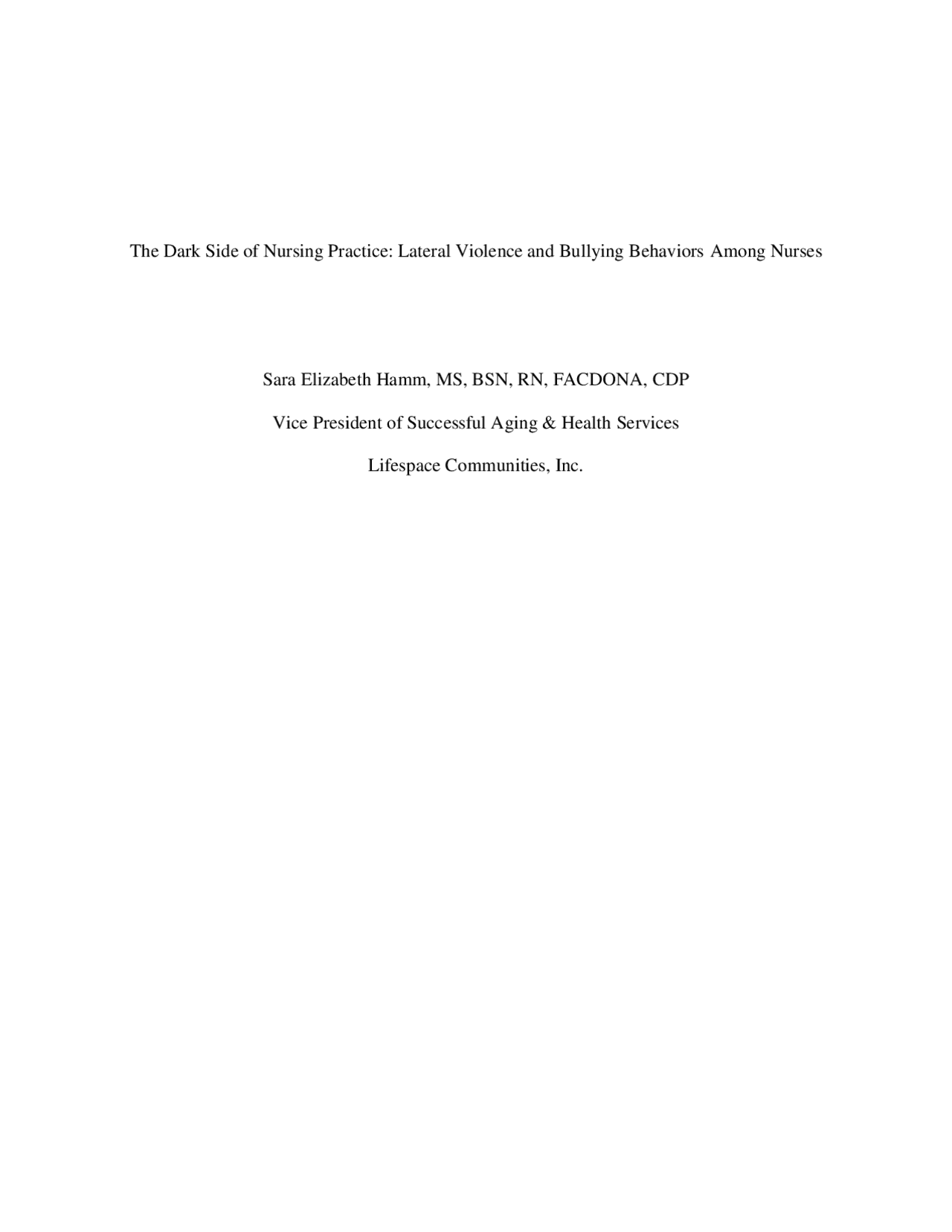 Lateral Violence and Bullying Behaviors Among Nurses | Lecture notes ...