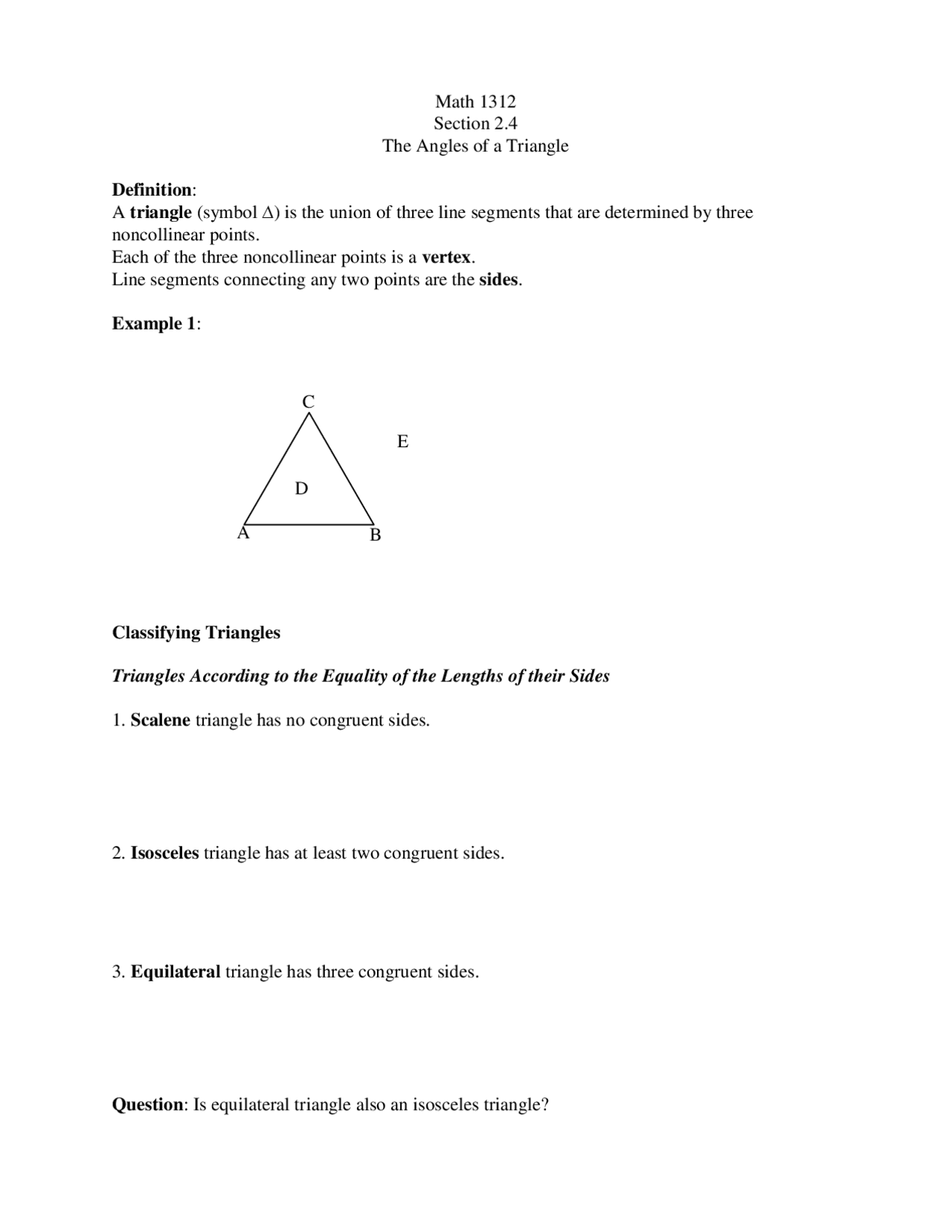 Math 1312 Section 2.4 The Angles of a Triangle Definition | Exercises ...
