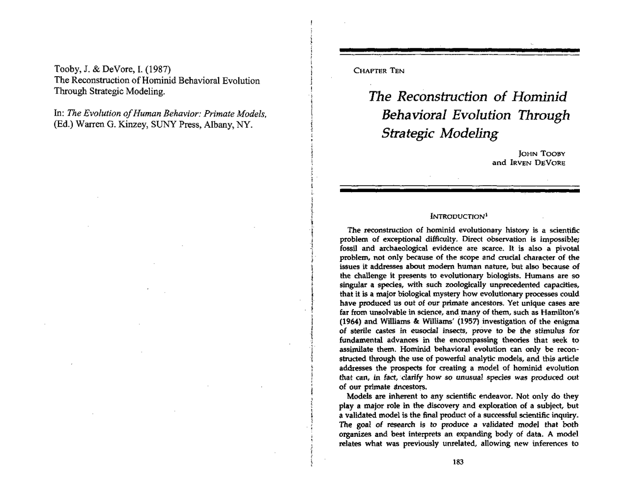 The Reconstruction of Hominid Behavioral Evolution Through ...