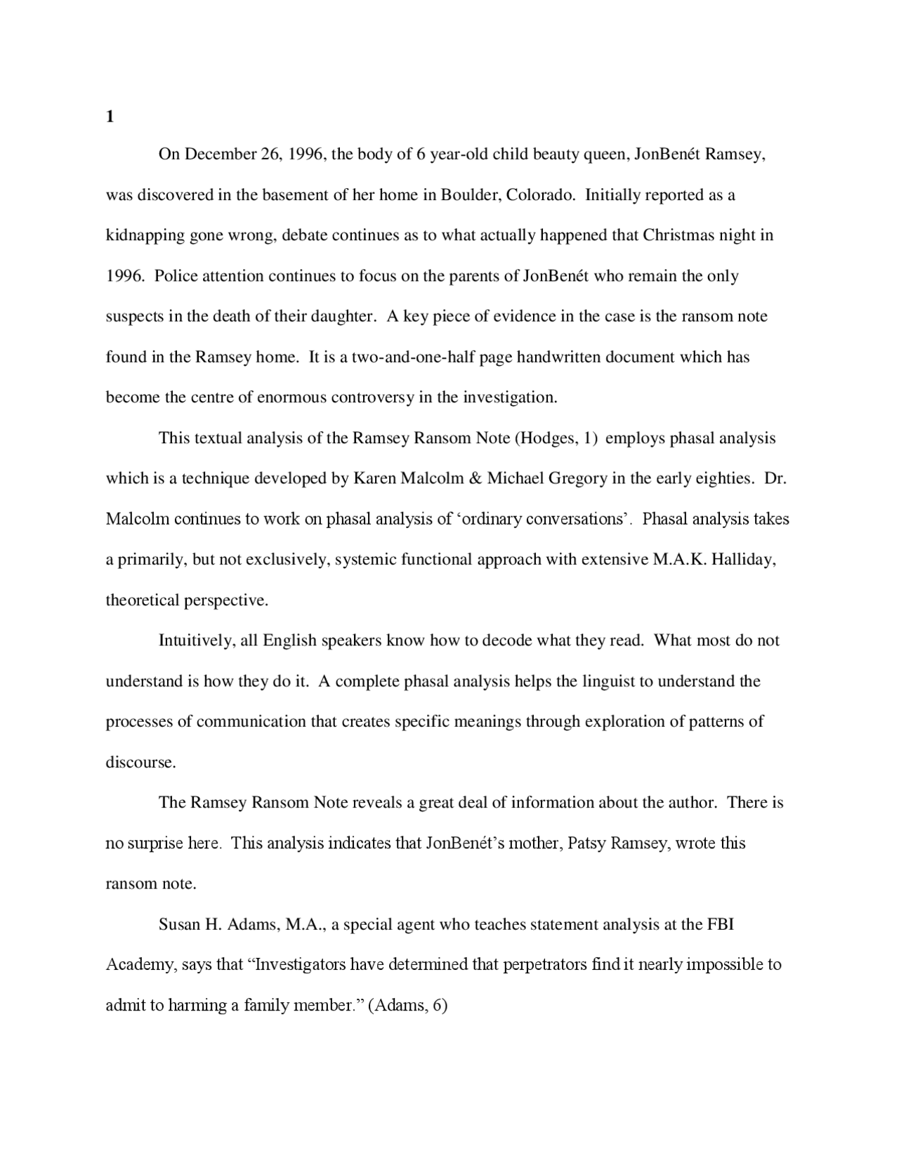 This textual analysis of the Ramsey Ransom Note (see append | Schemes ...