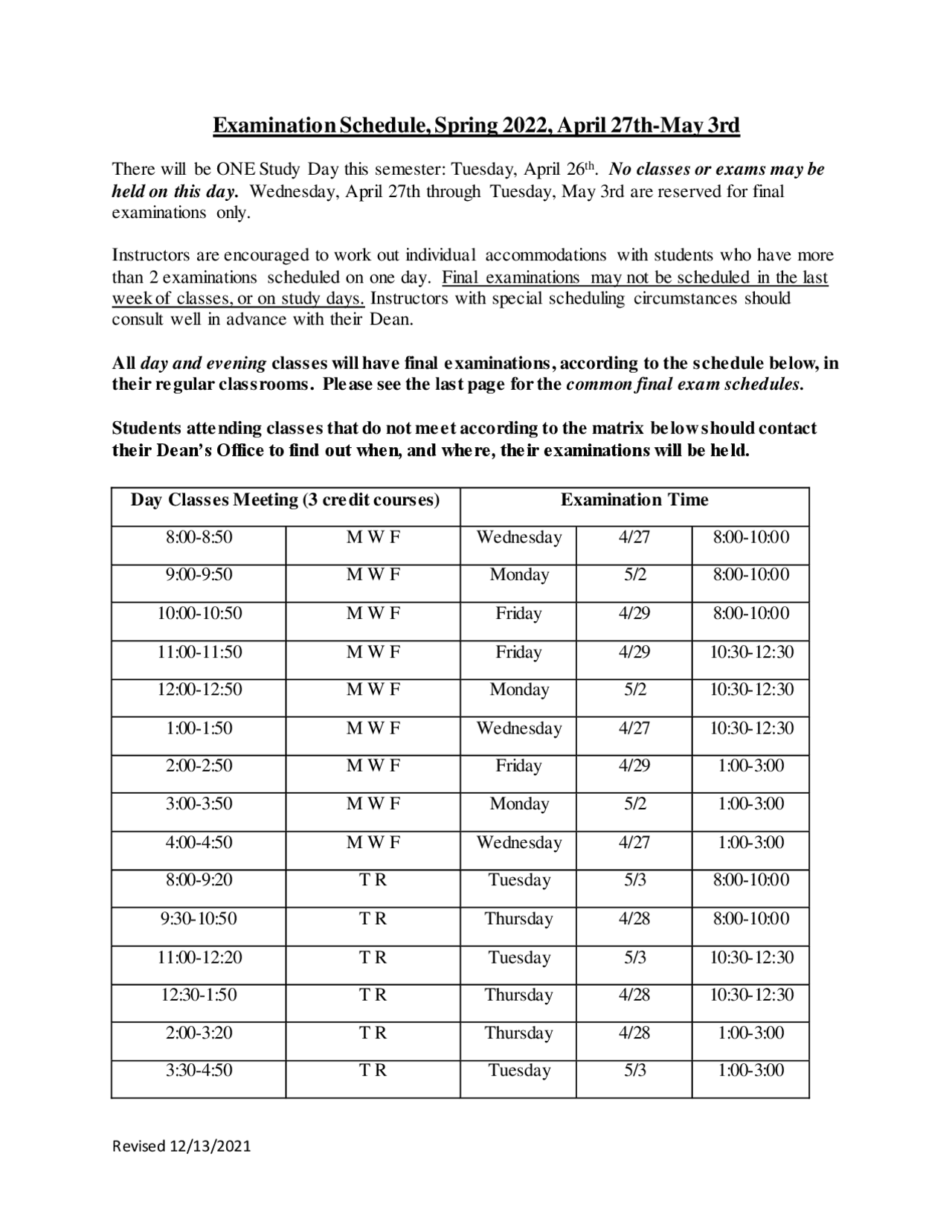 Examination Schedule, Spring 2022, April 27th-May 3rd | Lecture notes ...
