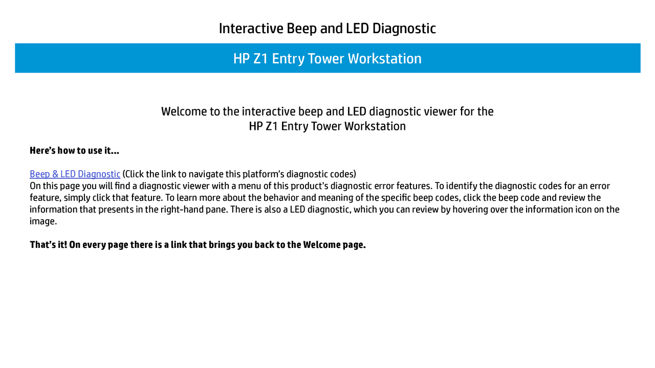 Interactive Beep and LED Diagnostic HP Z1 Entry Tower ... | Summaries ...