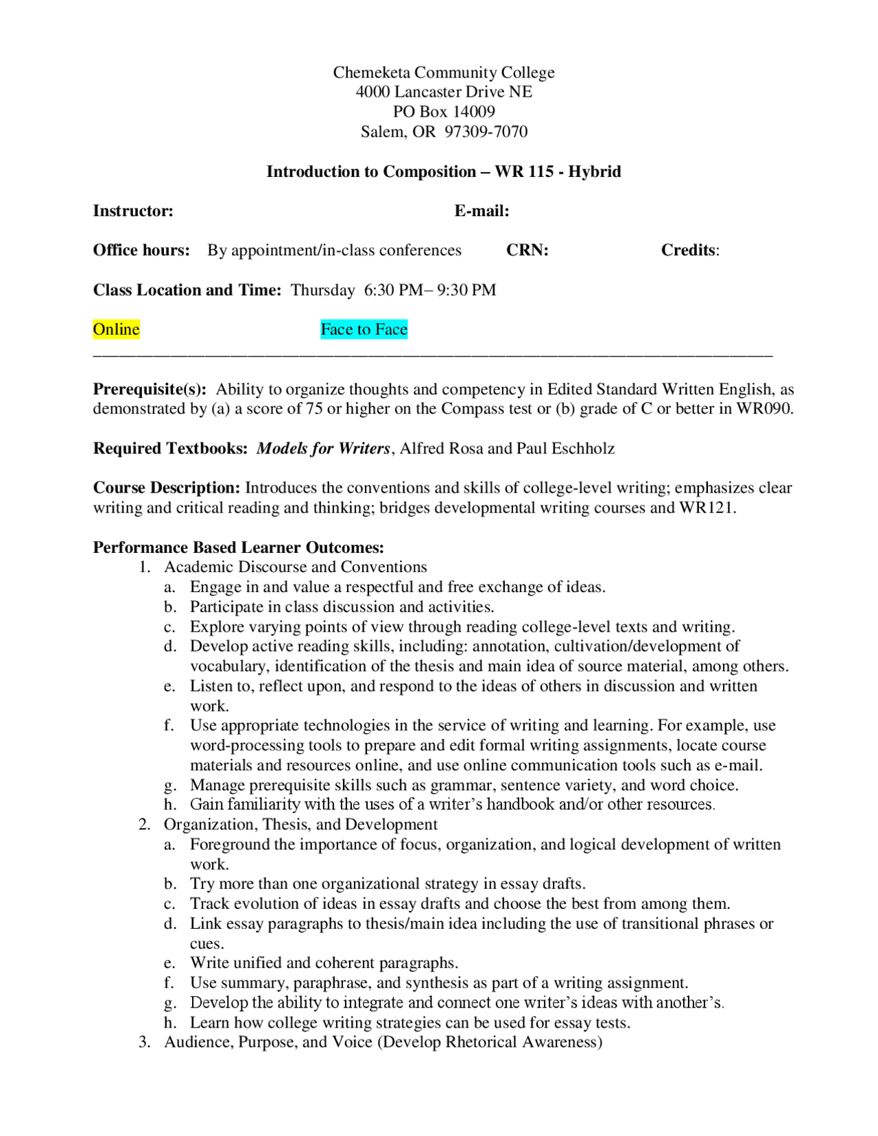 Chemeketa Community College | Exercises Mechanics | Docsity