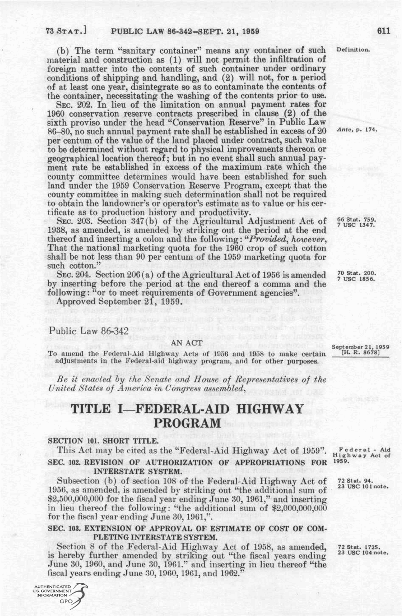 TITLE I—FEDERAL-AID HIGHWAY PROGRAM | Slides Public Law | Docsity