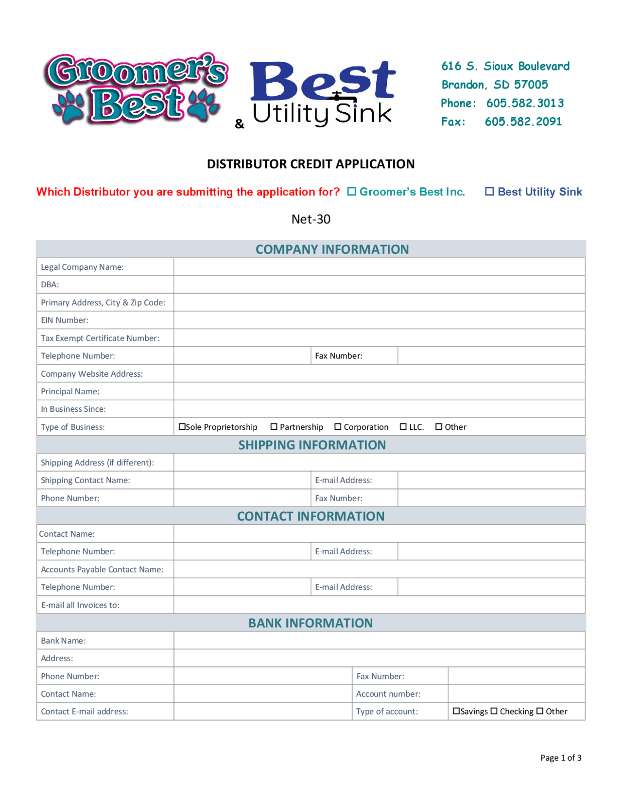& DISTRIBUTOR CREDIT APPLICATION Net-30 COMPANY ... | Exercises ...