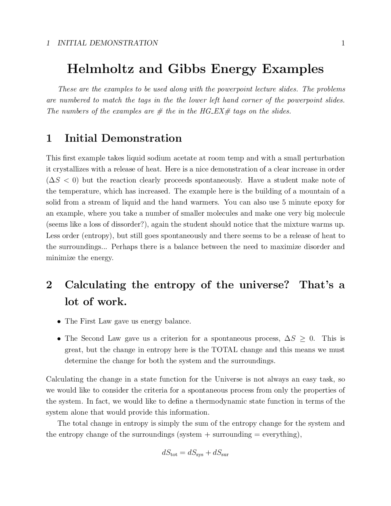 Helmholtz and Gibbs Energy Examples | Slides Law | Docsity